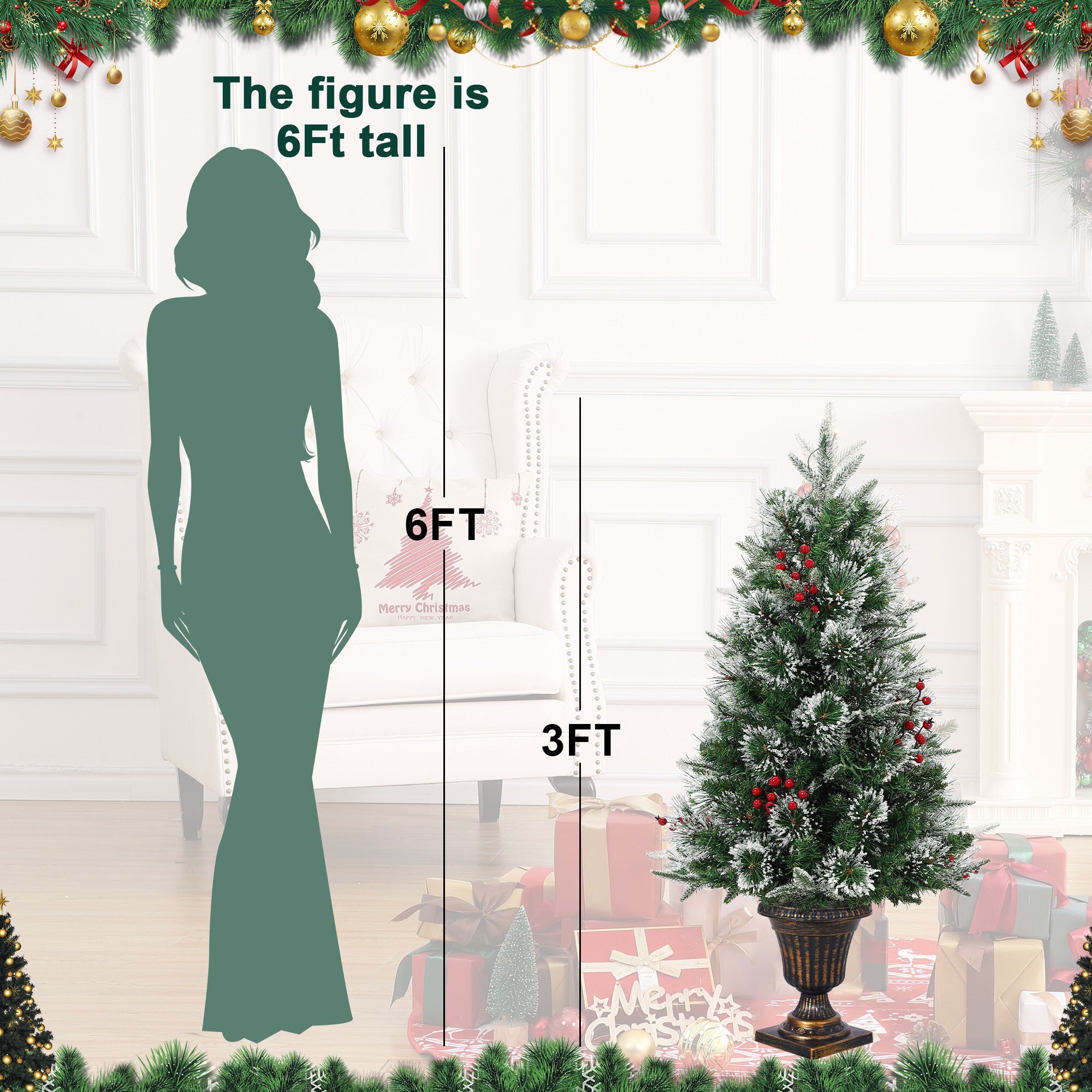 Der Rose 3FT -F 1PC Snow Flocked Christmas Tree Small Artificial ...