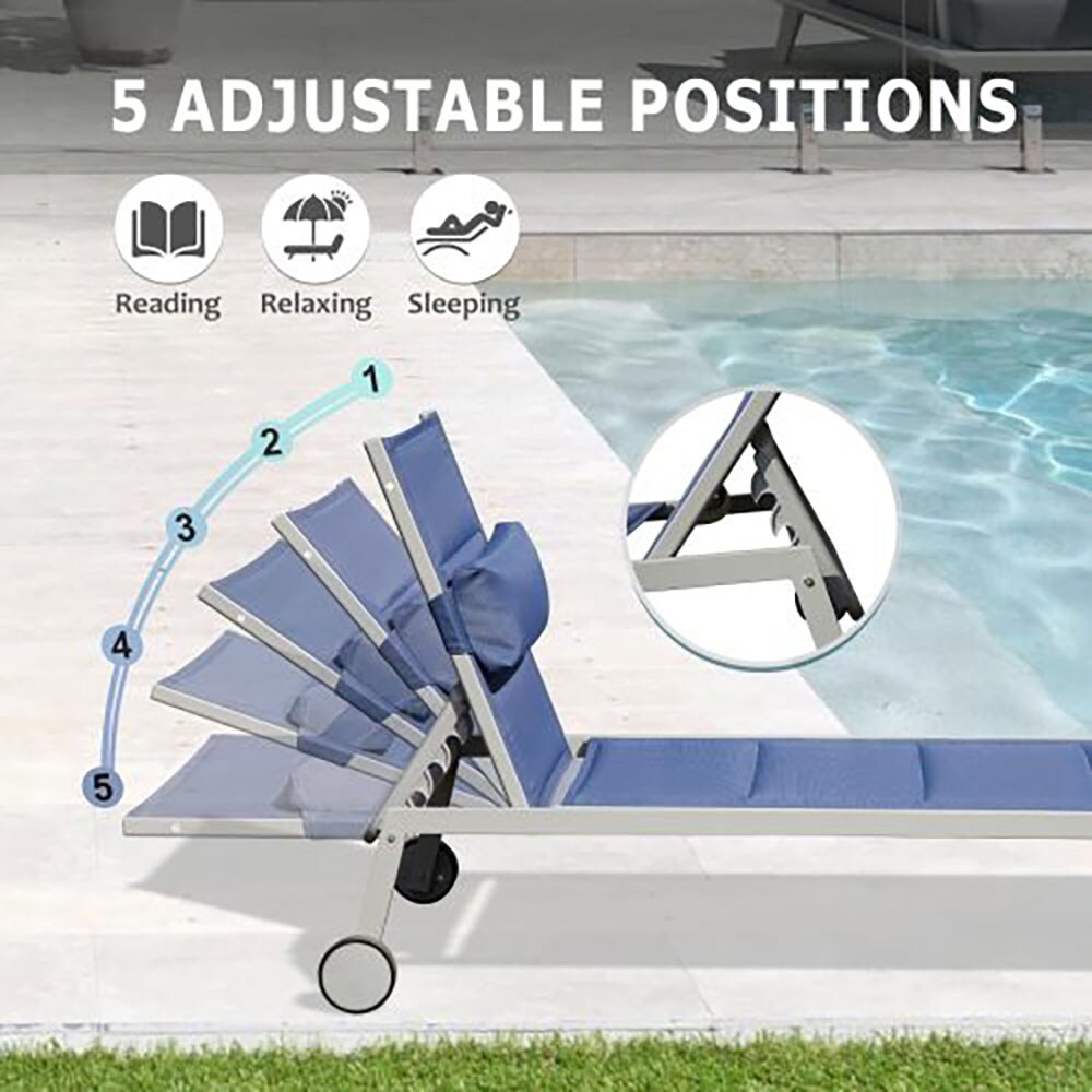 GZMR Aluminum Pool Lounge Chairs with Side Table and Wheels 3 -Piece ...