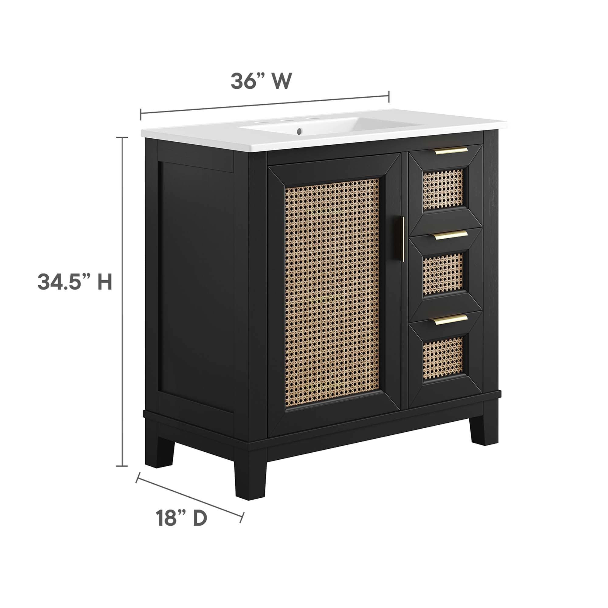 Modway Dixie 36-in Solid Wood Bathroom Vanity Cabinet in Black White in ...