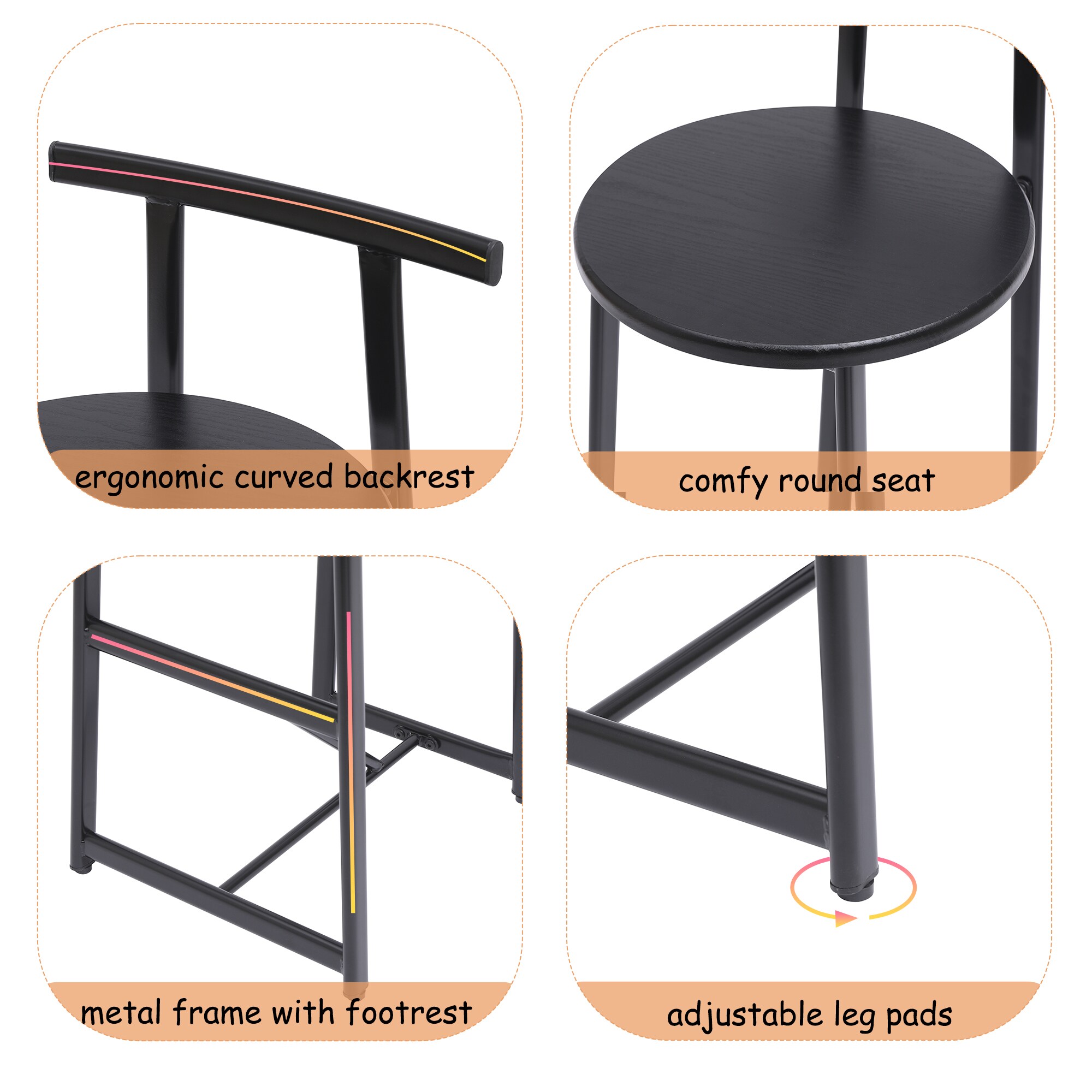 GDFStudio Axis Modern Wooden Round Seat Counter Height Bar Stool with ...