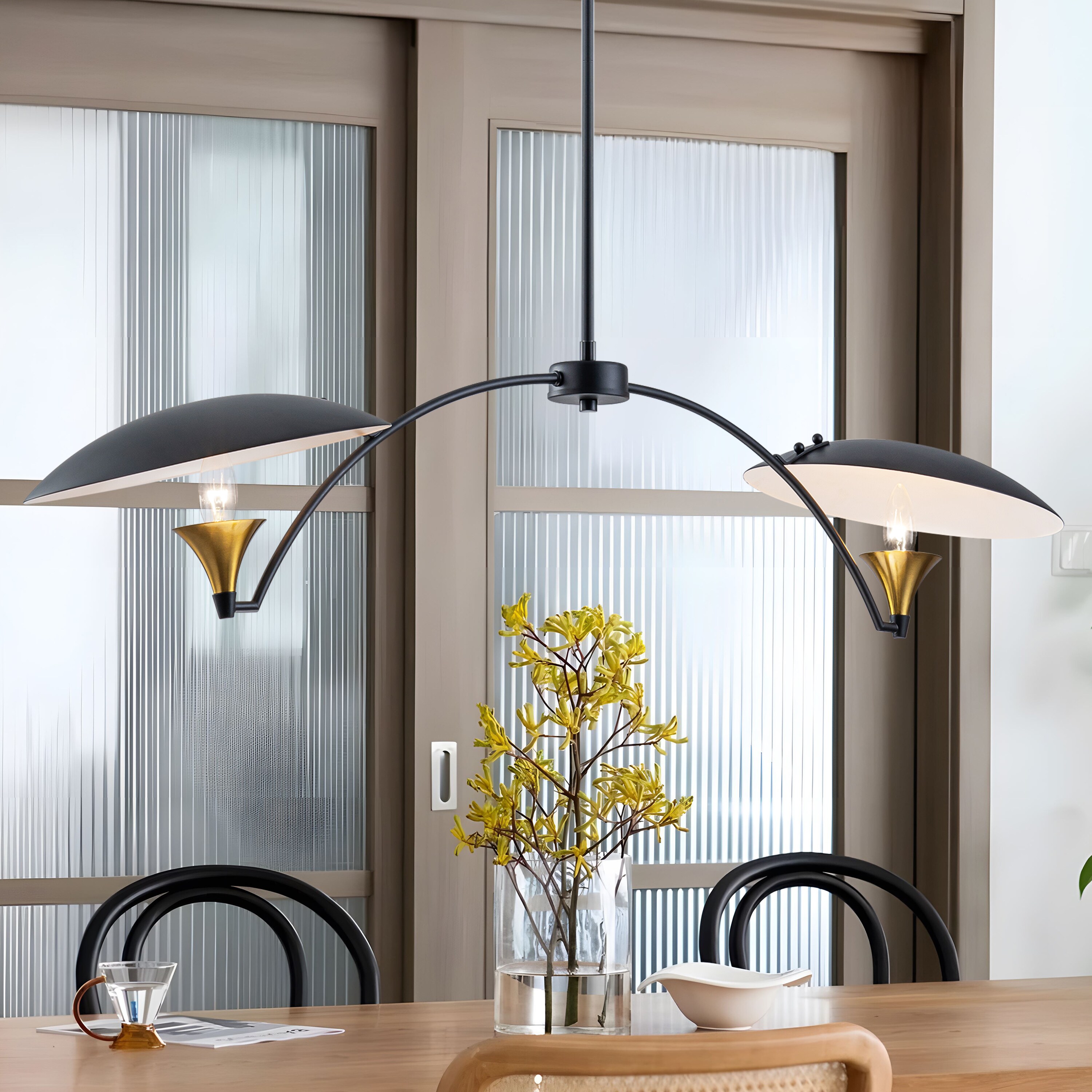 GoYeel 2 -Light Black and Gold Industrial Linear Hanging Kitchen Island ...
