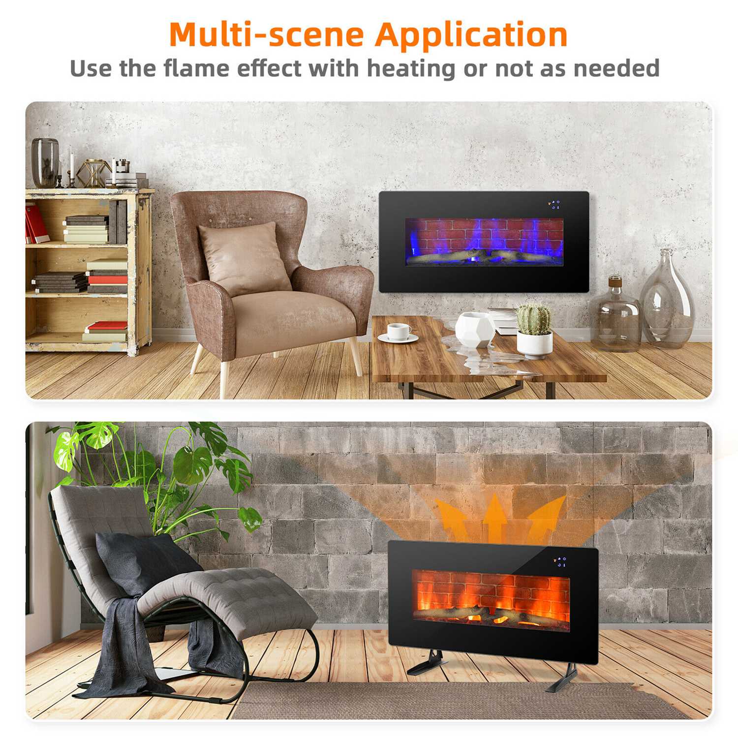 Costway 36 inches Electric Fireplace Wall Mounted and Freestanding ...