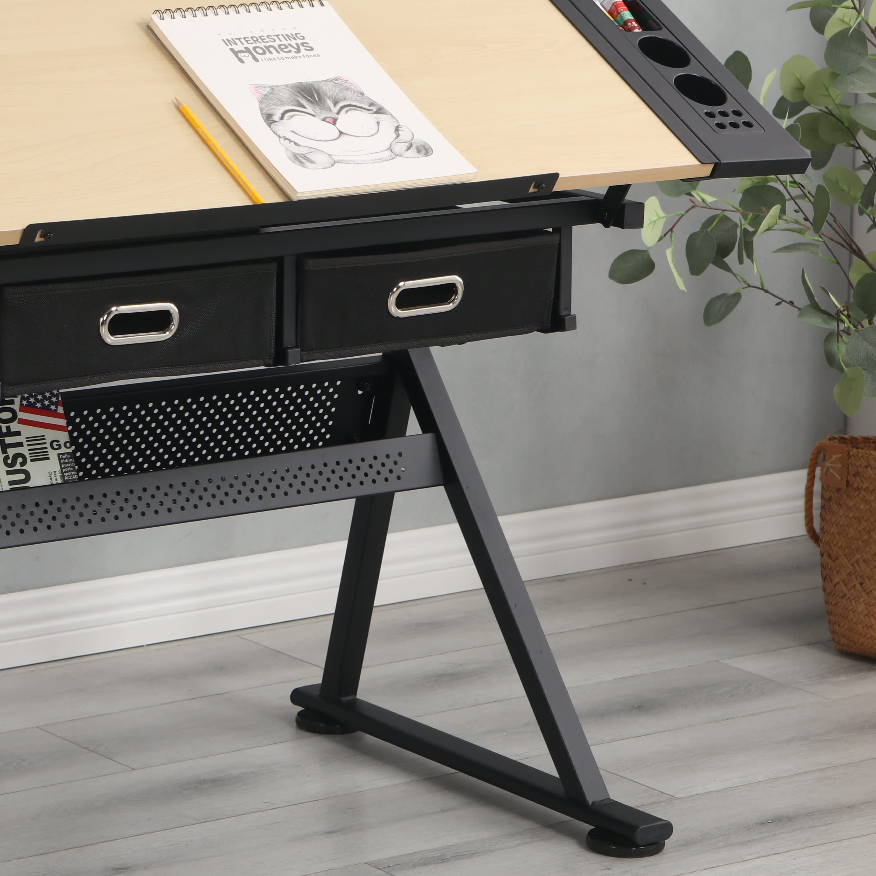 Vynxaria Adjustable Drawing Drafting Table with 2 Drawers Stool 0 75 ...