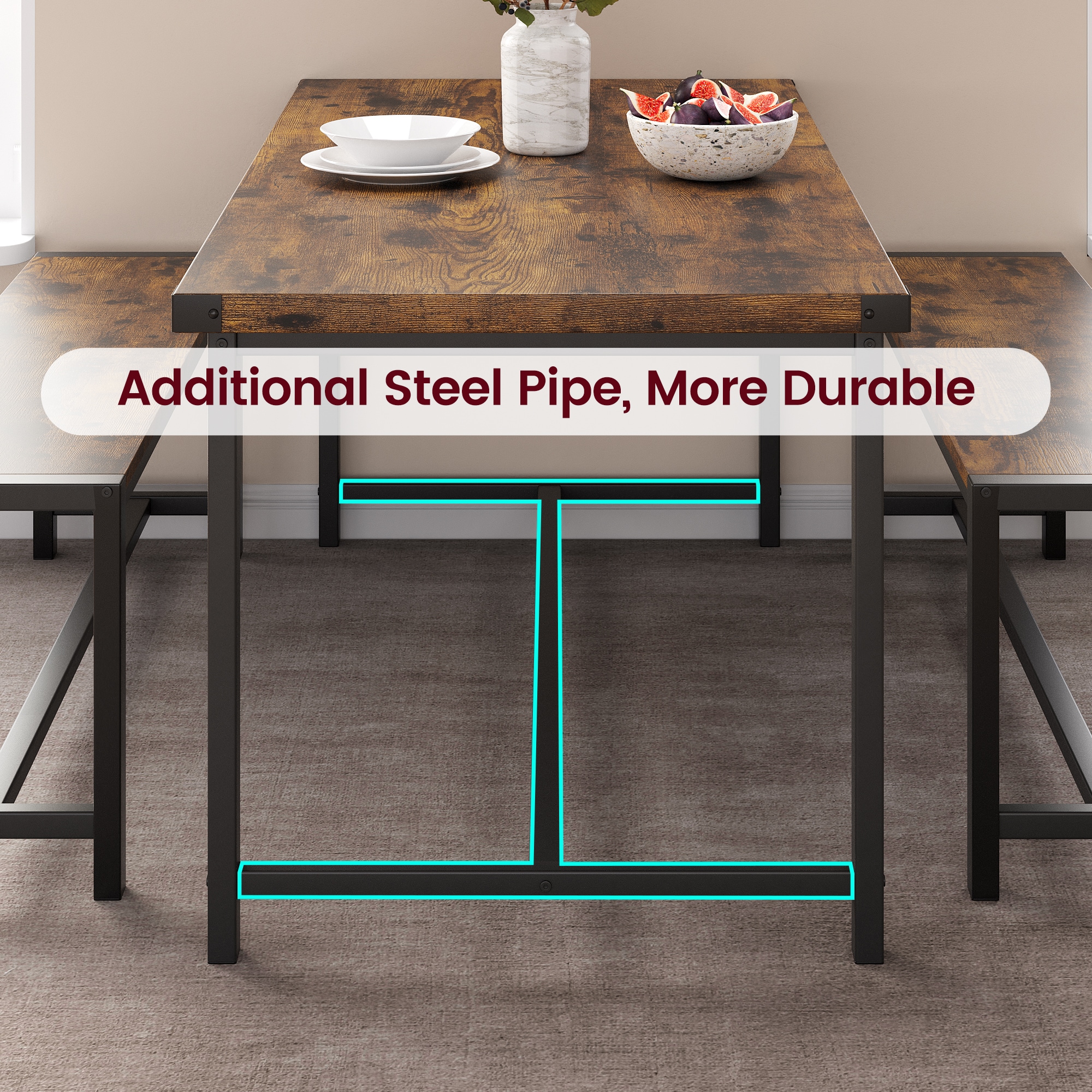 IdealHouse 3 Piece Kitchen Table Set Dining Table Set for 4 Person with ...