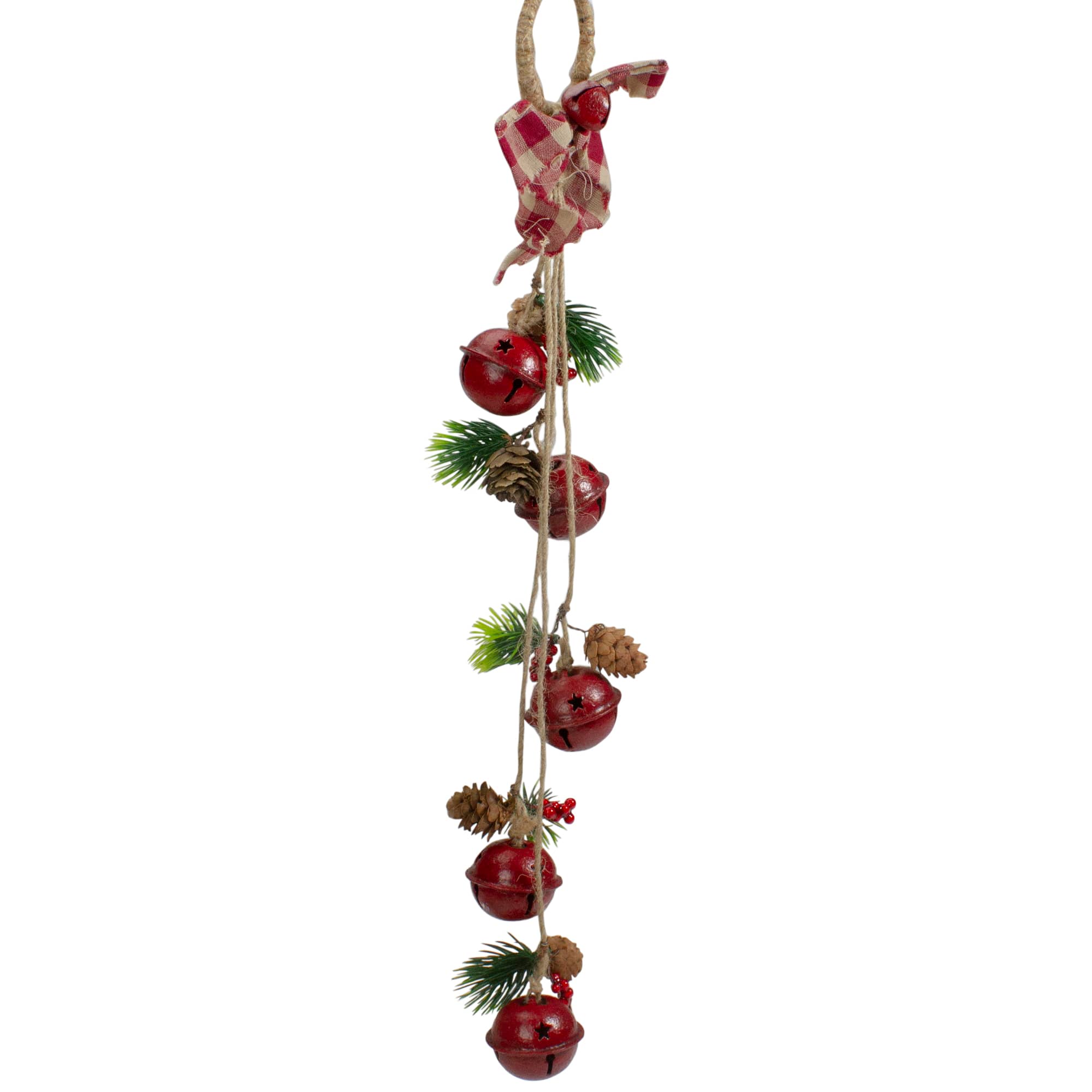 Northlight 15 inch Pine and Red Jingle Bell Christmas Door Hanger with ...