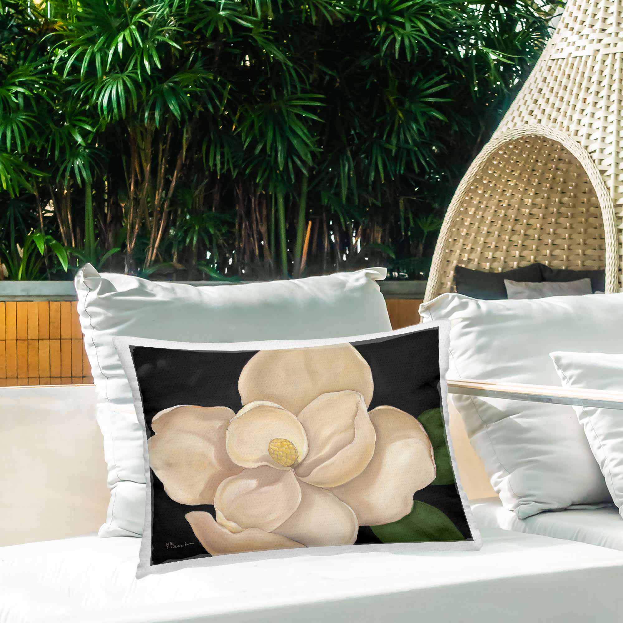 Stupell Industries Magnolia Grandiflora on Black Outdoor Printed ...