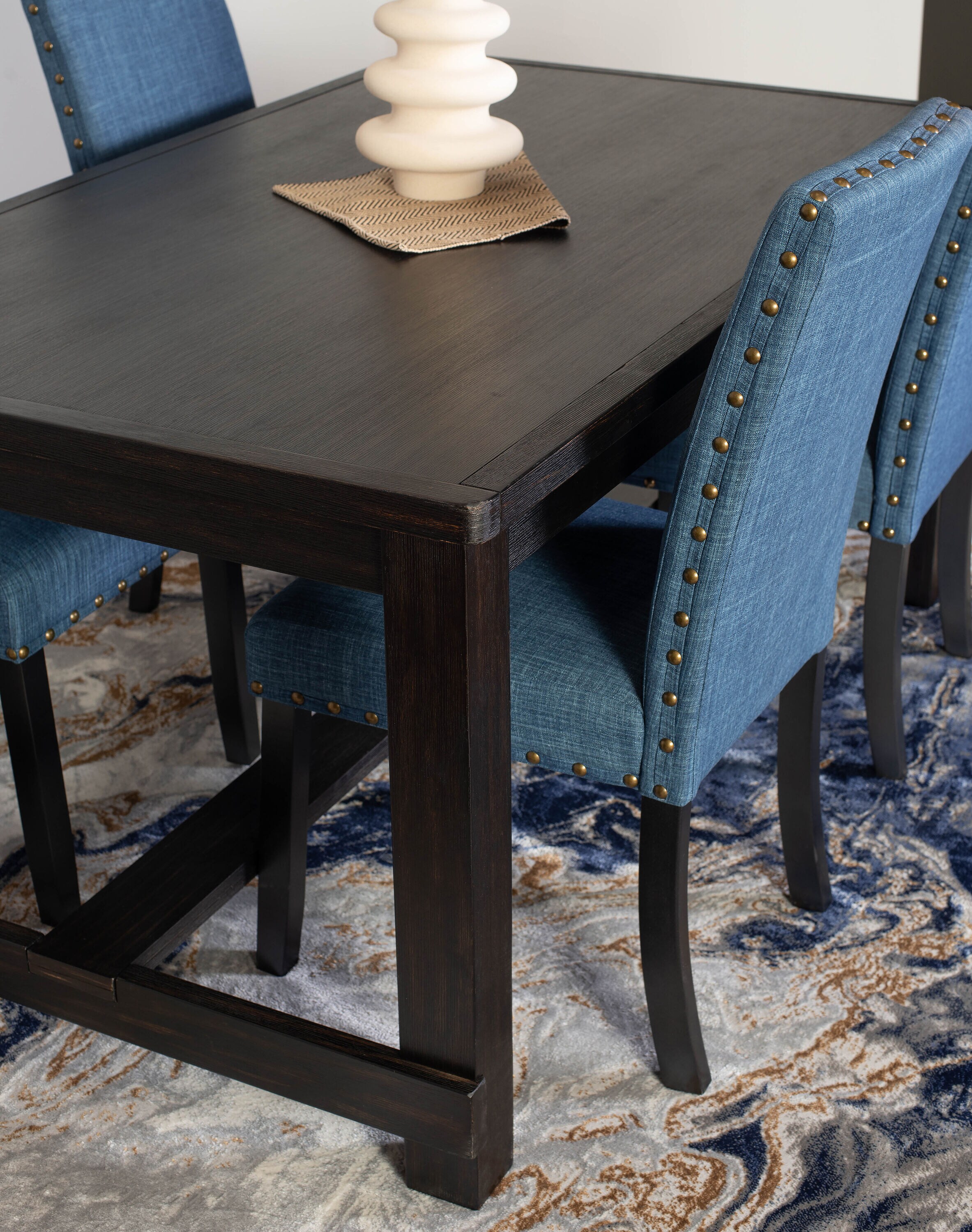 GDFStudio Contemporary 7-Piece Dining Set in Blue Table with 6 Chairs ...