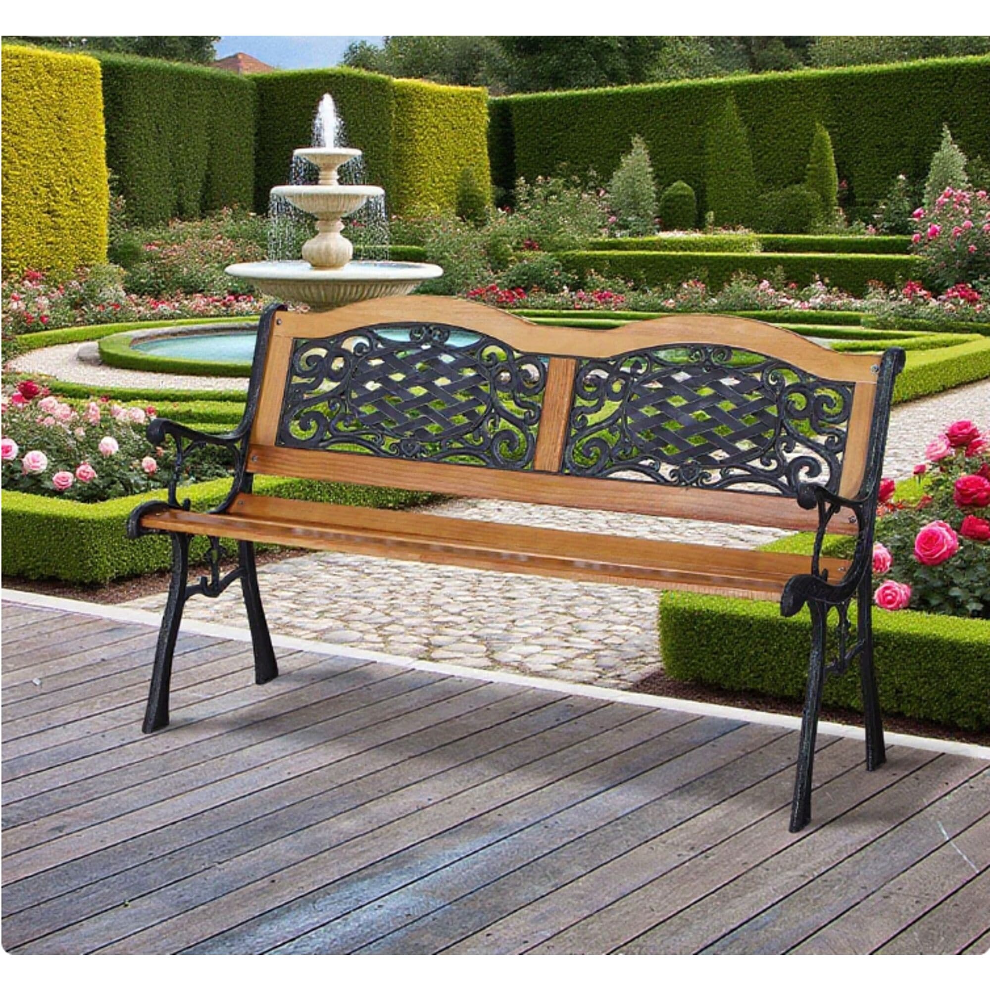 Watnature Outdoor Patio Bench 50 Antique Pine Wood Metal Frame for ...