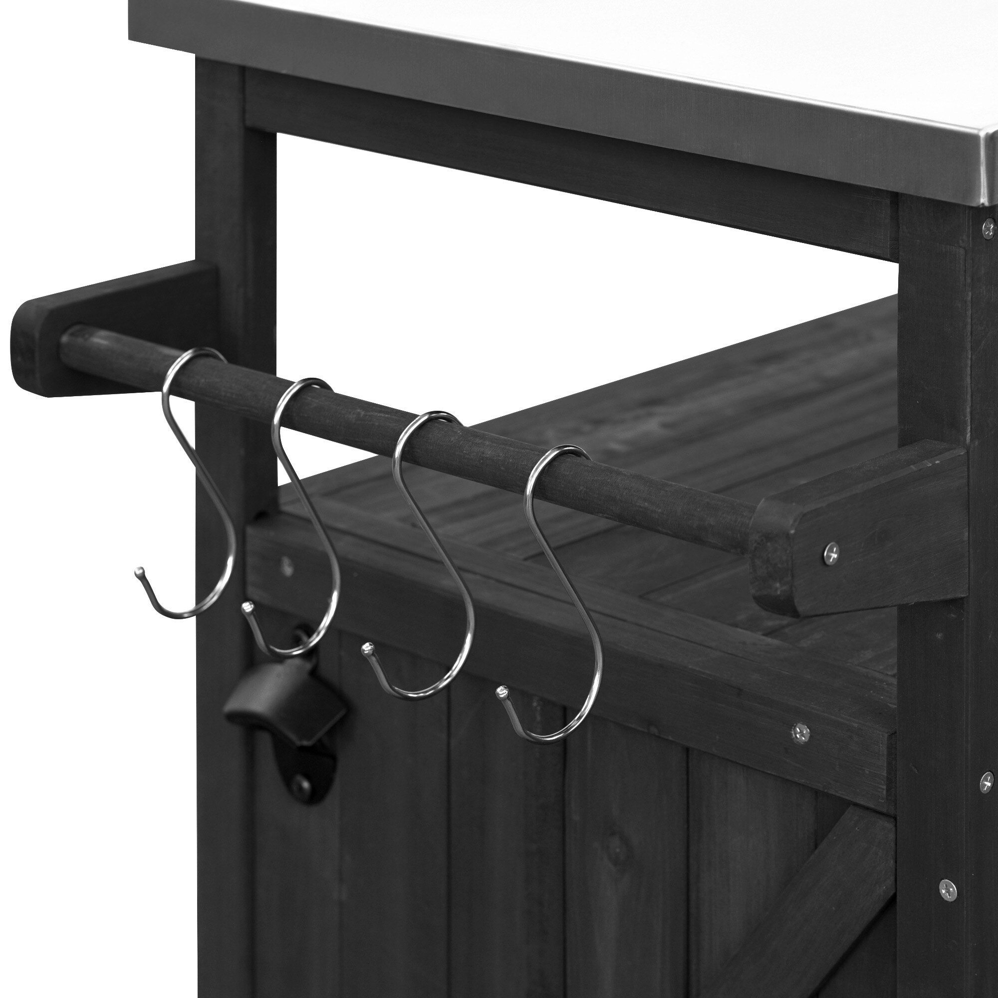 Bybafun Stainless Steel Top Black Douglas fir Outdoor Serving Cart in ...