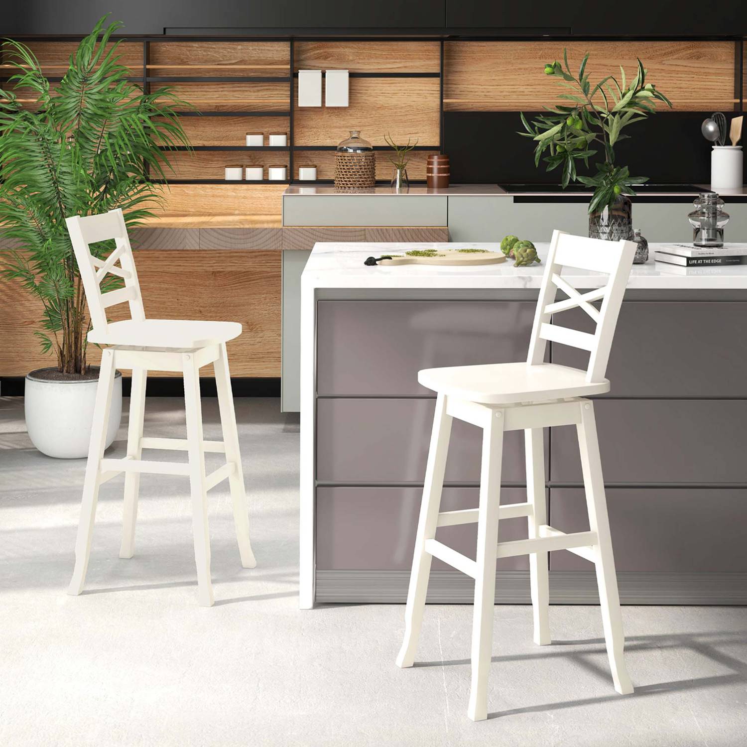 Costway 2 PCS 30 inches Bar Height Stool Rubber Wood Swivel Bar Stool ...