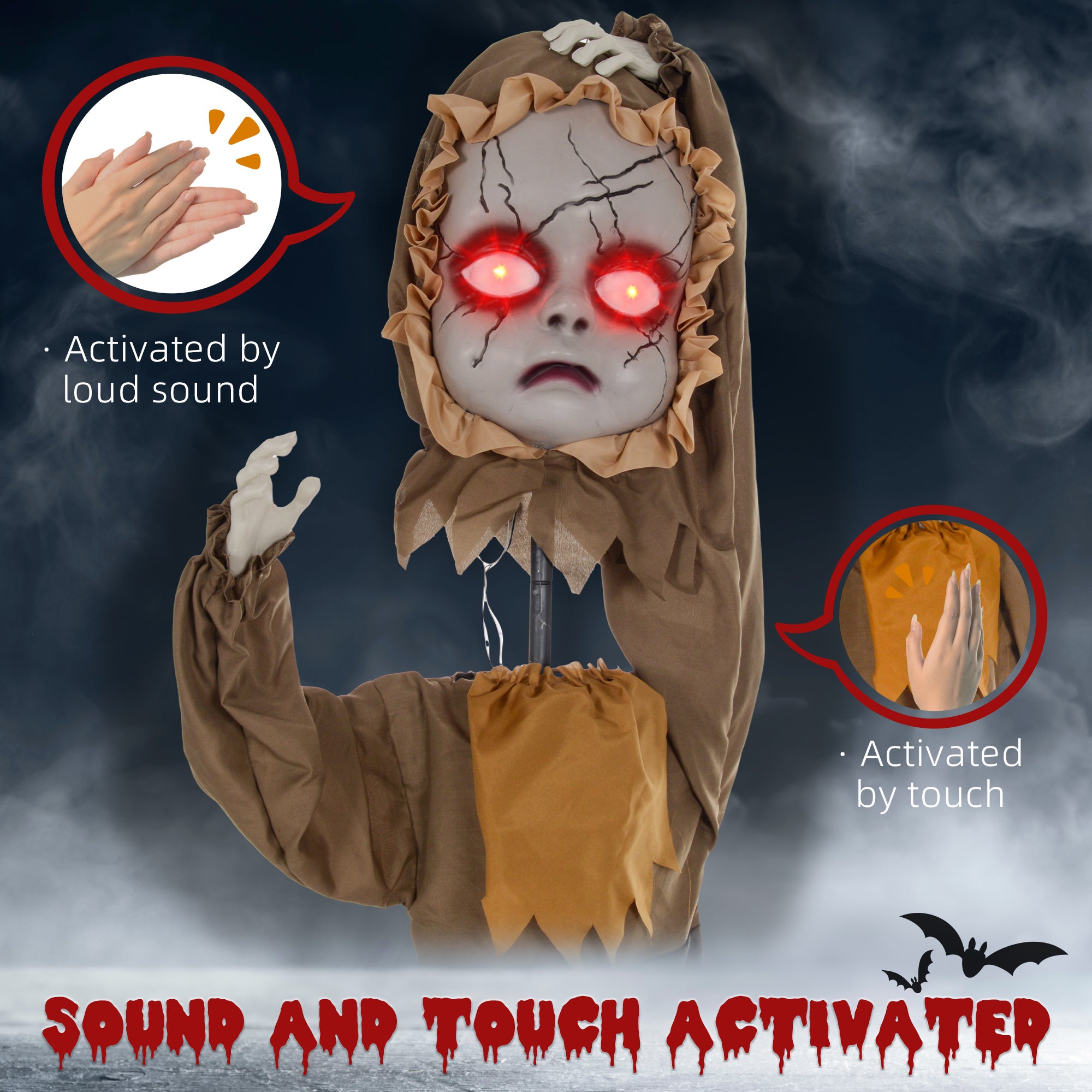 Boyel Living 5.2 ft. Halloween Animatronic Doll with Cracked Face ...