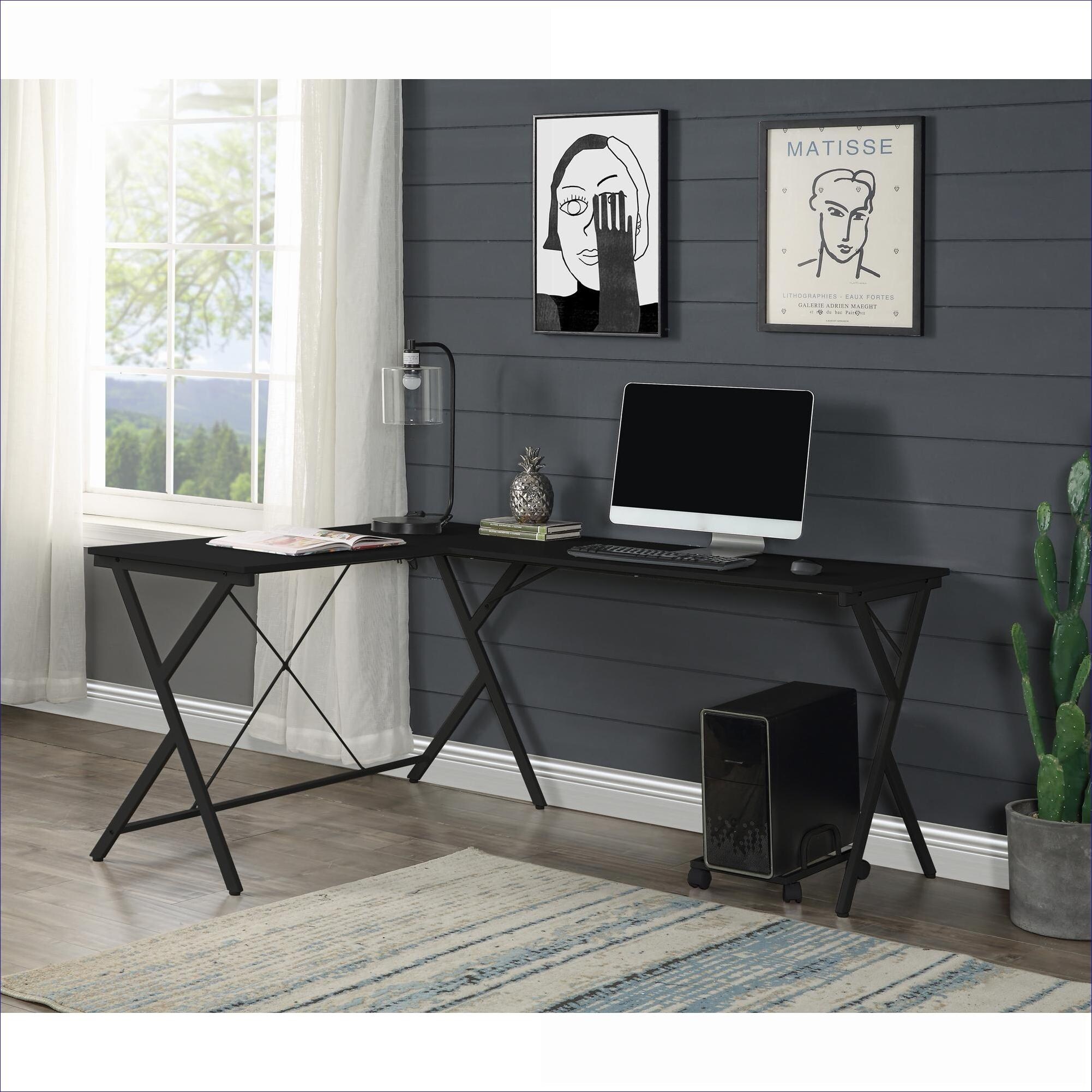 Watnature Black-toned Metal and Synthetic Wood L-Shaped Computer Desk ...