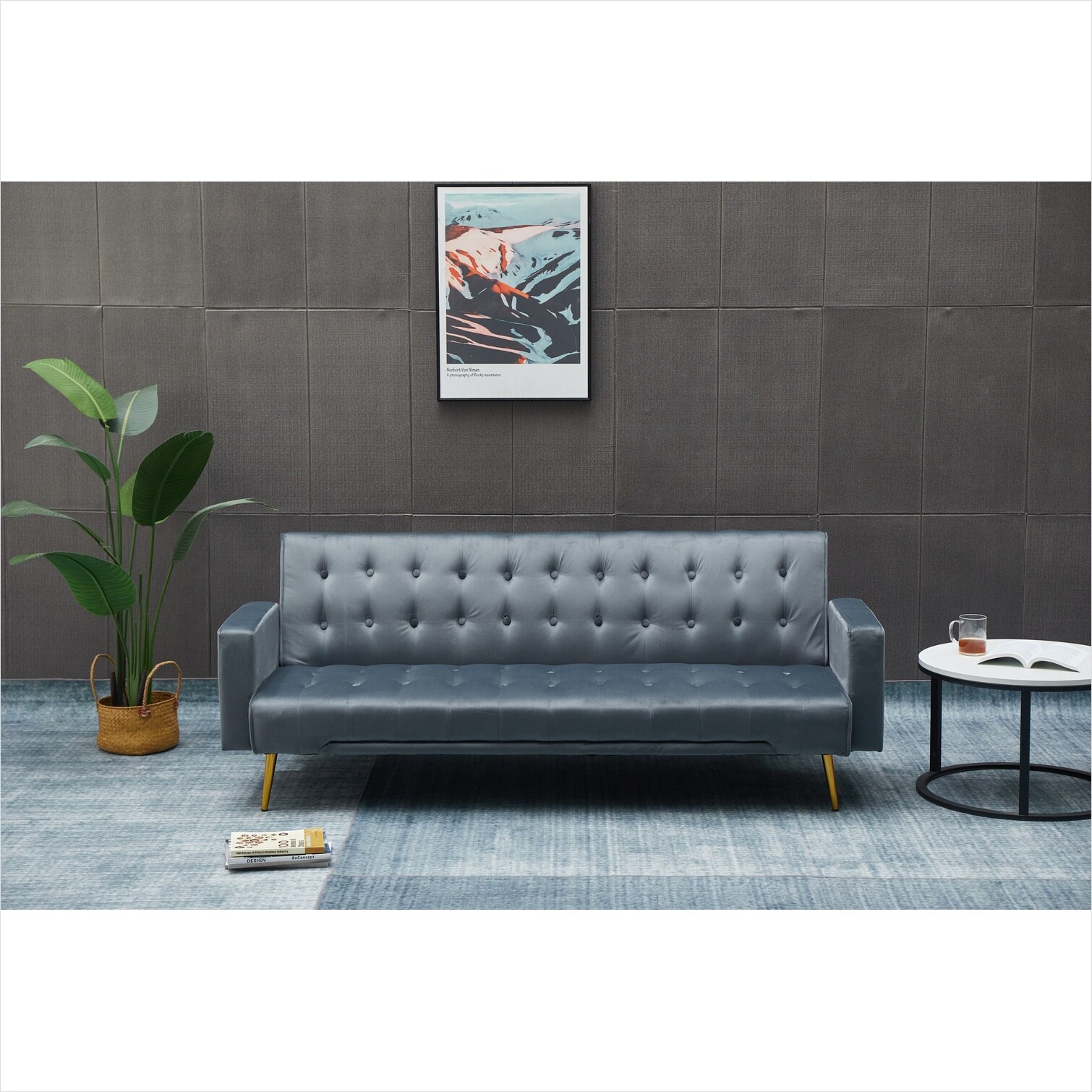 Naturefalls 2-Seat Sleeper Sofa with Golden Metal Legs Velvet Neutral ...