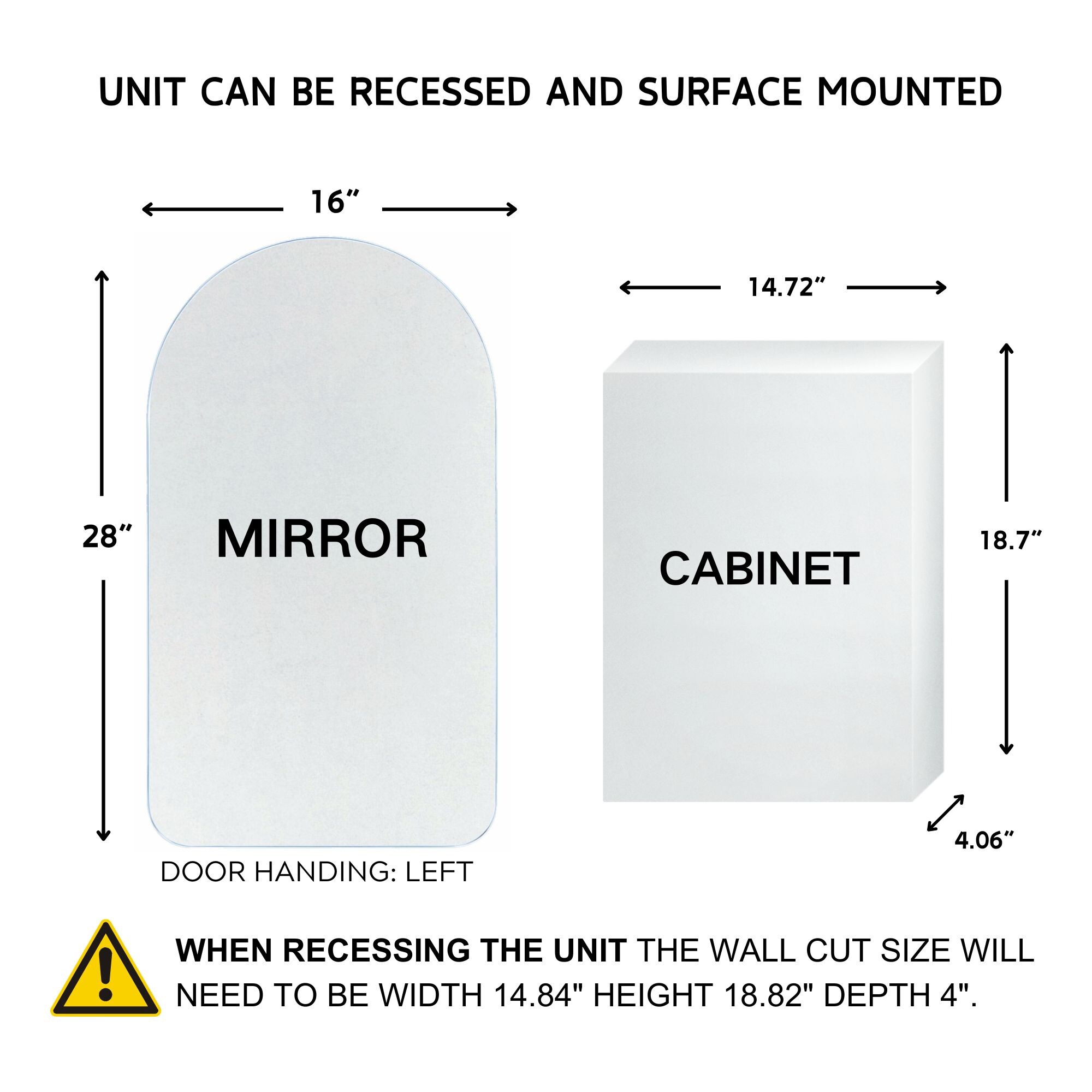 TEHOME 16-in x 28-in Surface/Recessed Mount White Mirrored Arched Soft ...