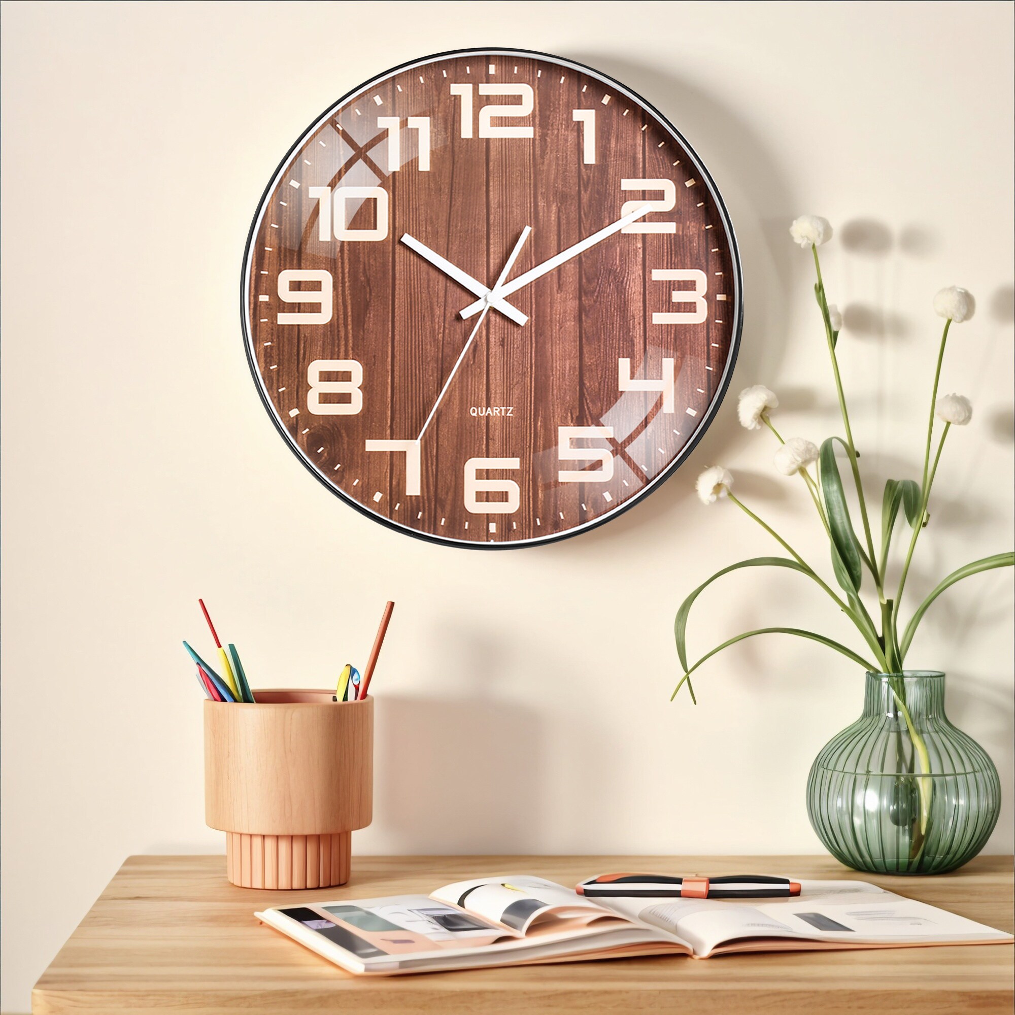 Unique Bargains Wall Clock Silent Non Ticking Battery Operated Modern ...