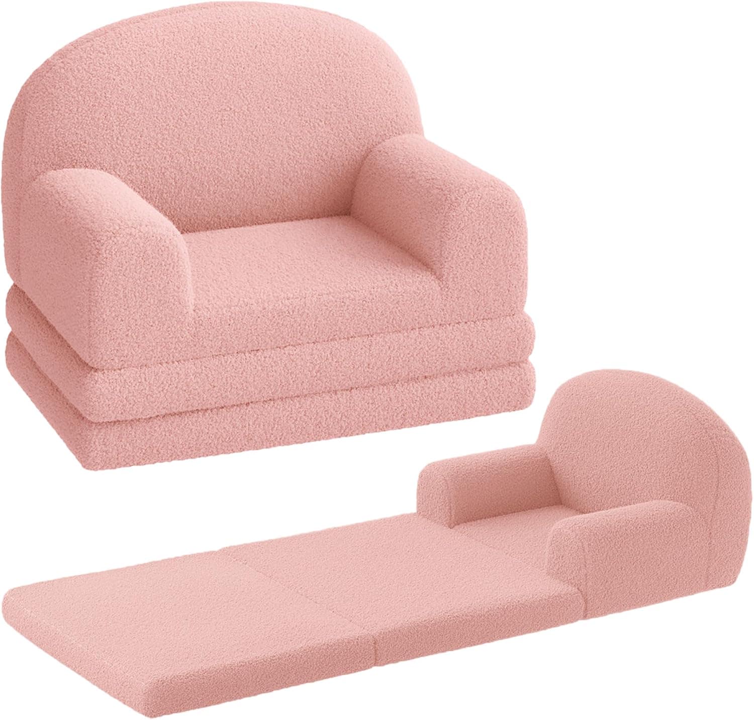 Qeetex Kids Sofa Chair 2 in 1 Convertible Toddler Couch Lounger Comfy ...
