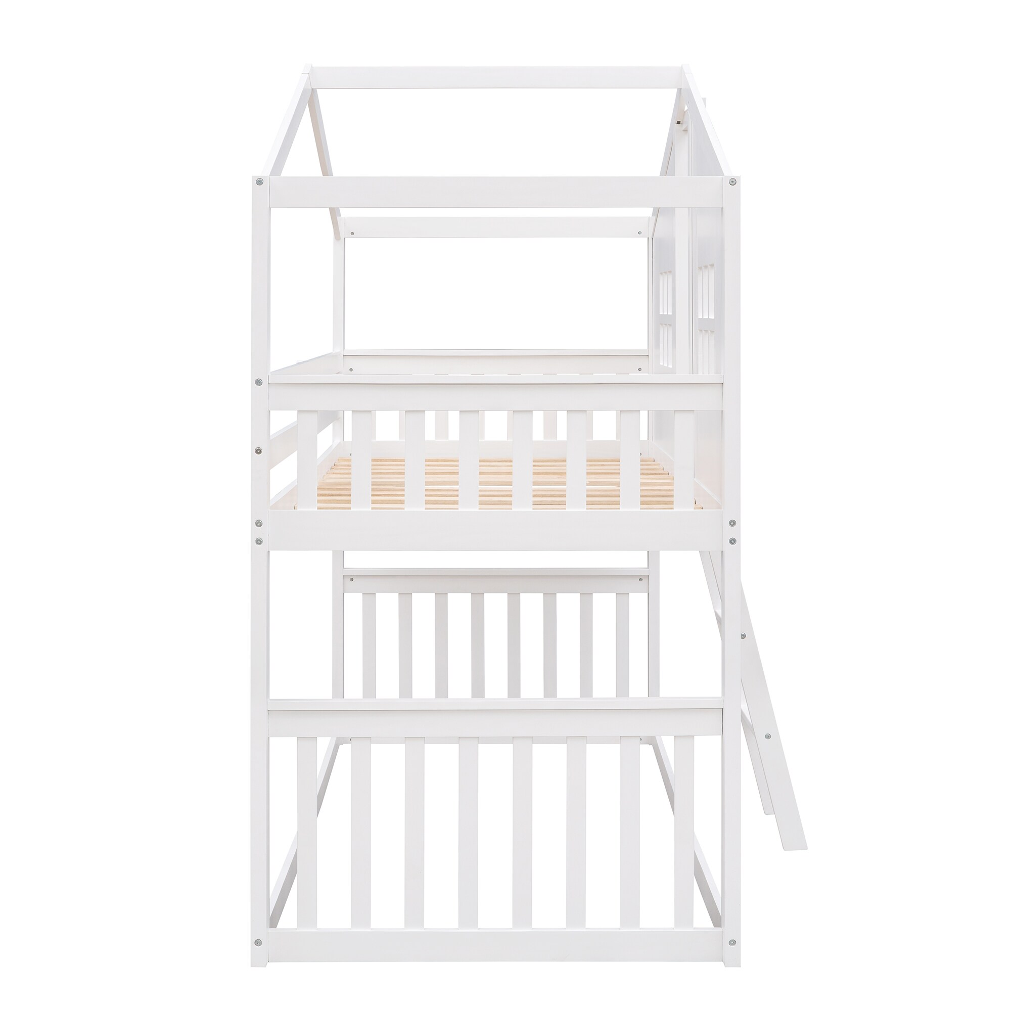 ModernLuxe Twin Over Twin House Bunk Bed With Ladder Wood BedWhite in ...