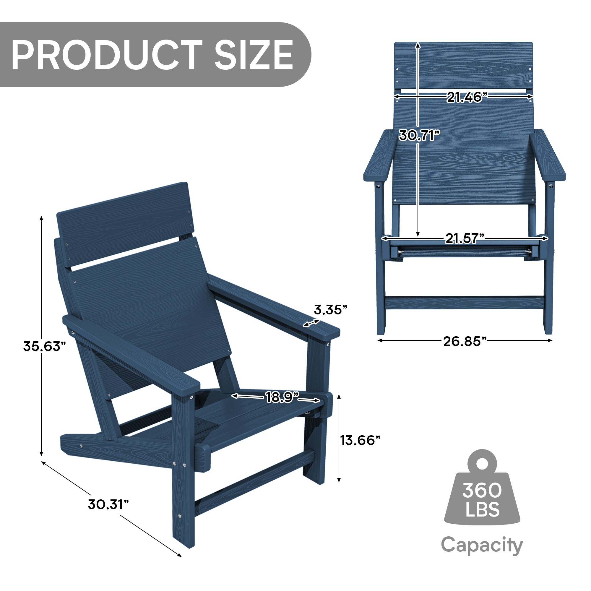 JEAREY Patio HDPE Adirondack Chair with 21.46in wide Backrest in the ...