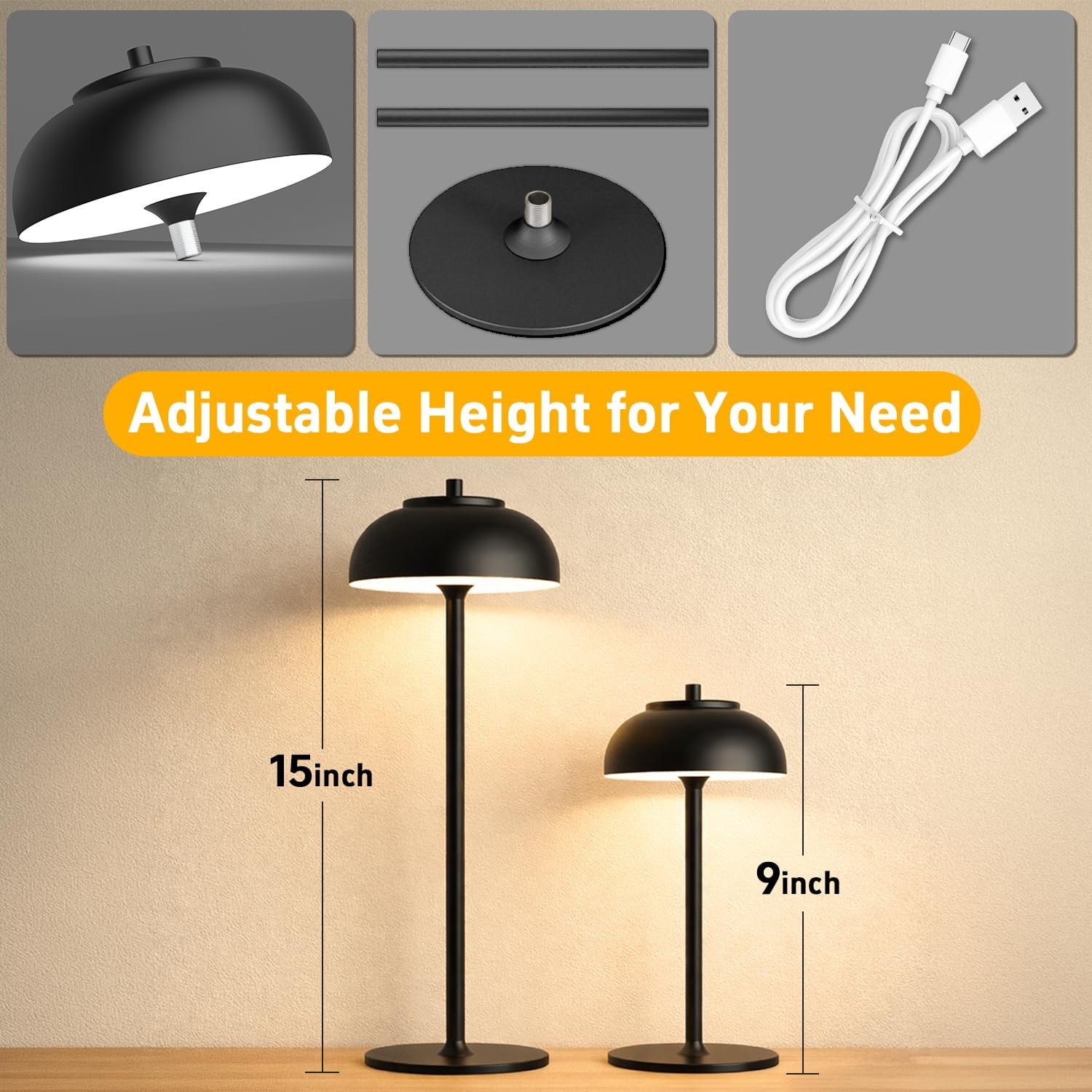Vrbgify 2 pack LED cordless table lamps IP65 waterproof dimmable touch ...