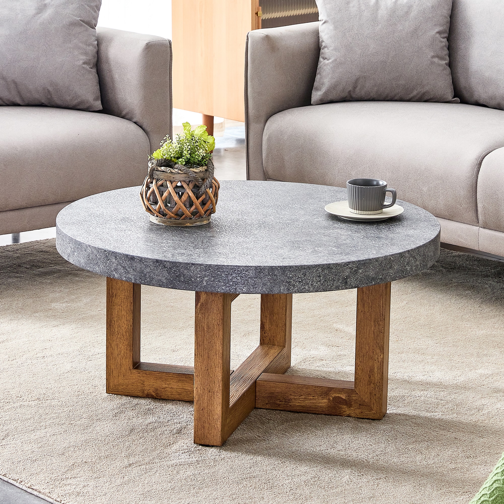 LOVMOR Modern Gray Texture Mdf Round Coffee Table 31 Inch Diameter A ...