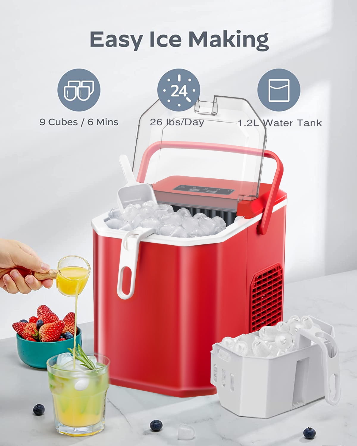 COWSAR 26-lb Countertop or Portable Bullet Ice Maker (Red) in the Ice ...