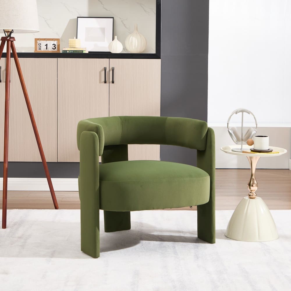 Coolbibila 31 Inch Green Velvet U Shaped Accent Club Chair with Pillow ...