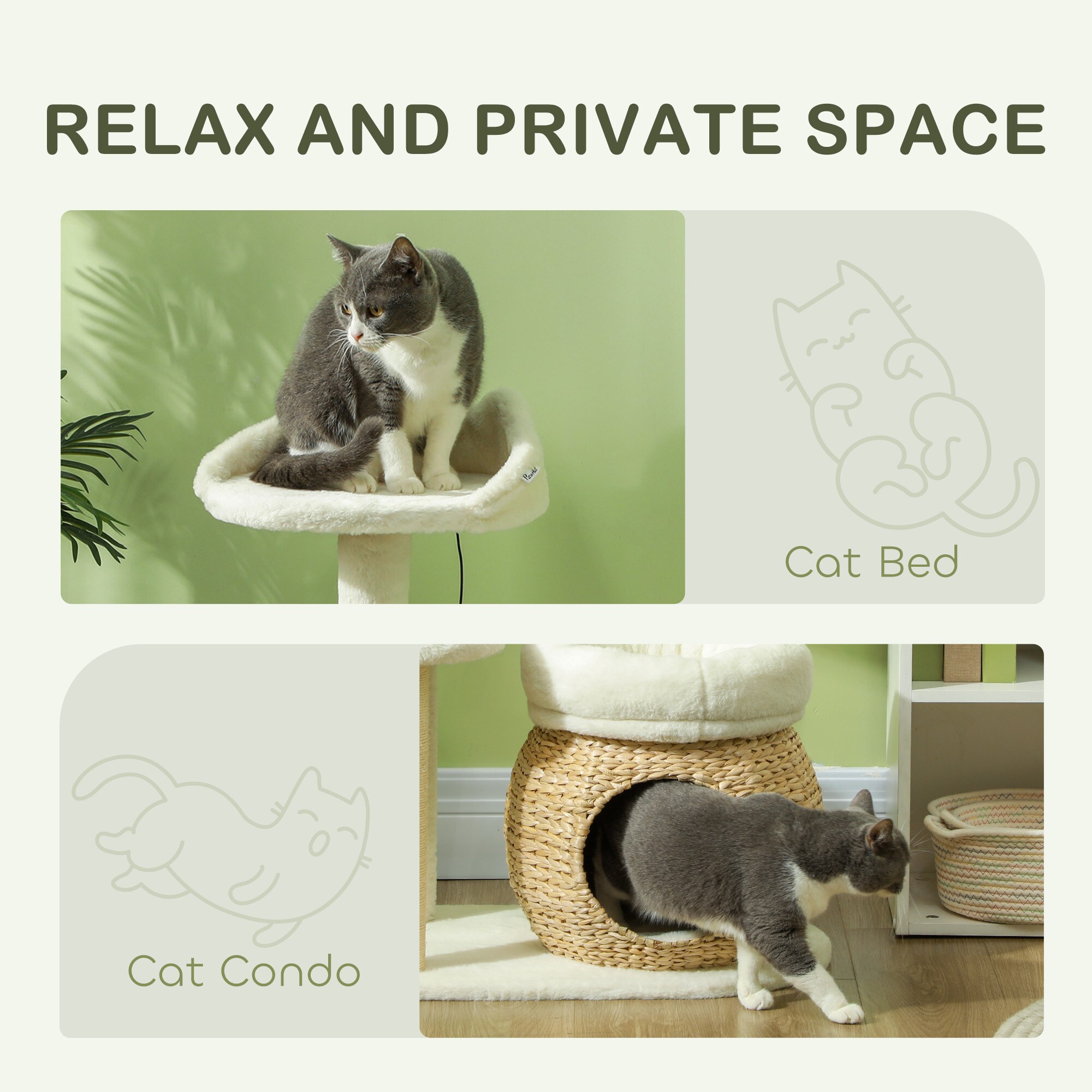 PawHut 31 Cat Tree Tower with Sisal Scratching Posts Cat Condo Cat Beds ...
