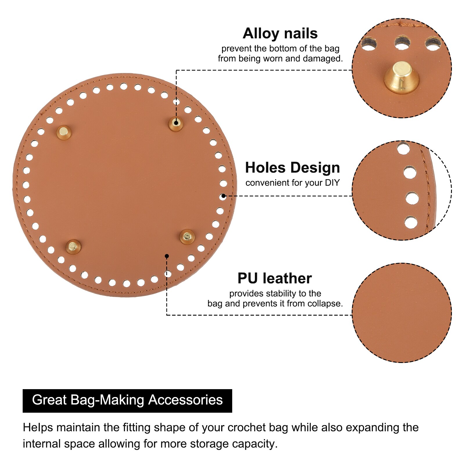 Unique Bargains Round Bag Bottom Shaper Pad 5.91 inch Dia PU Leather ...