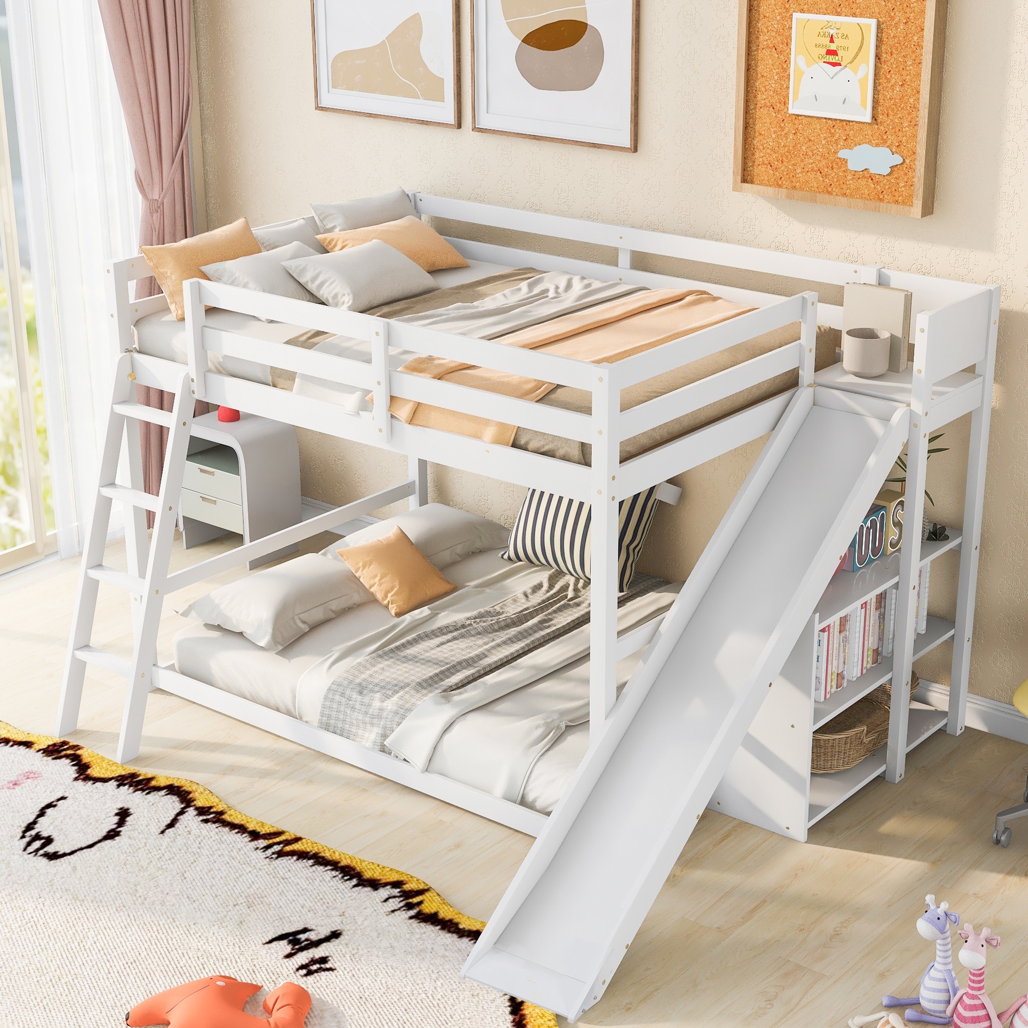 Horizons Prime White Full over Full Bunk Bed with Ladder Slide and ...