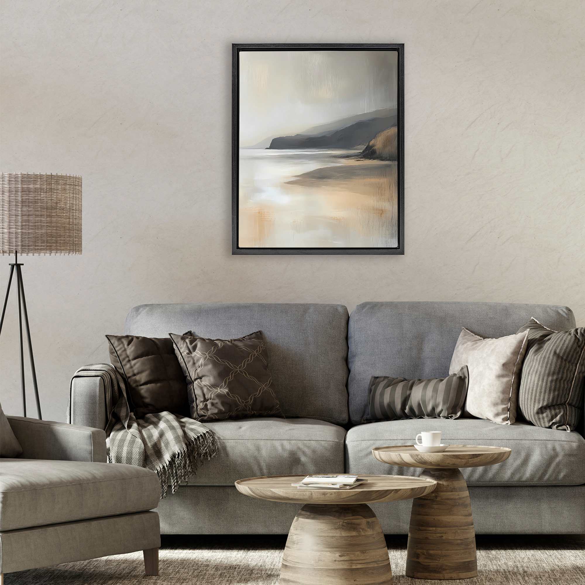 Stupell Industries Peachy Paynes Cove Black Floating Frame Canvas Art ...