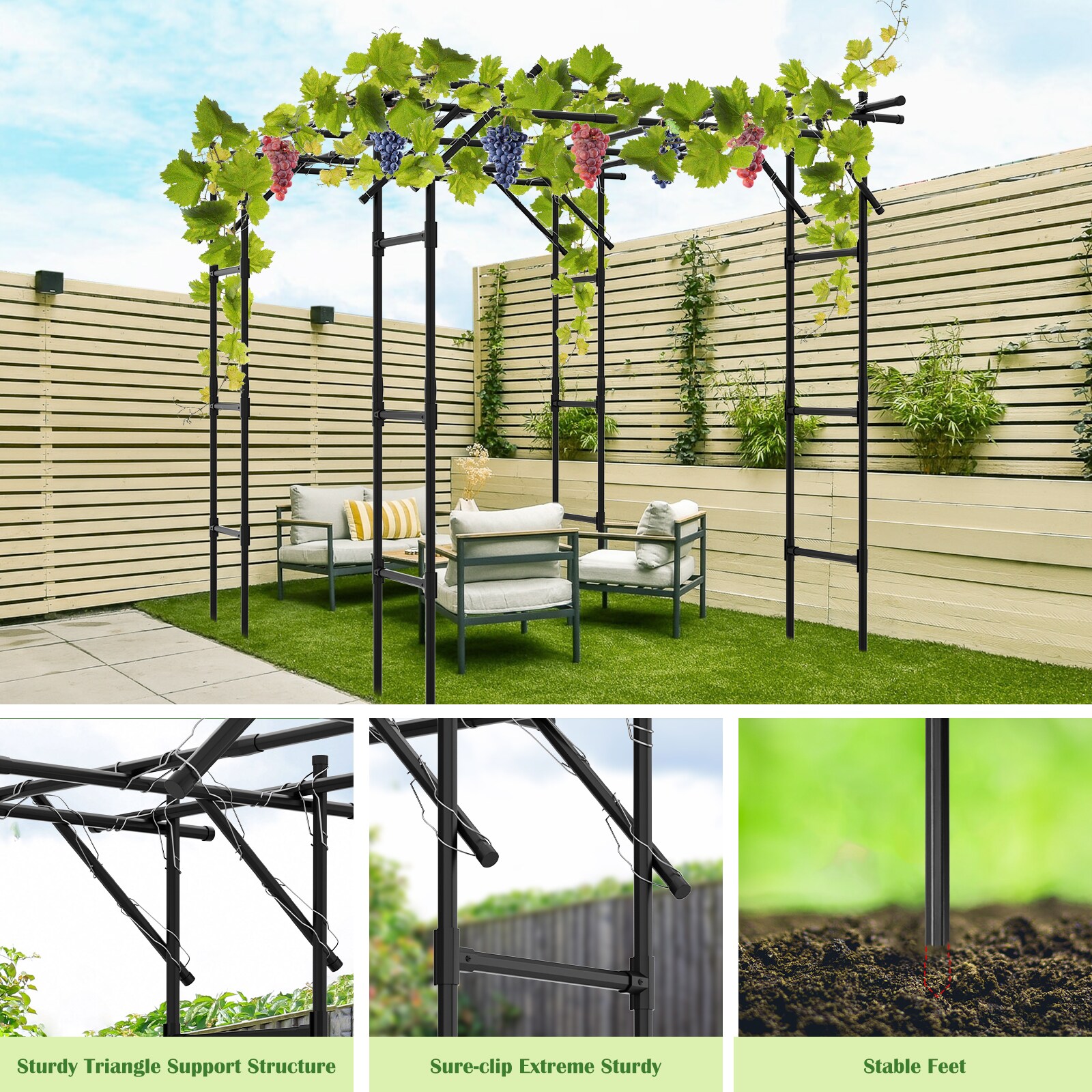DOCRED Metal Arbor 118-in W x 87-in H Garden Arch Arbor Trellis for ...