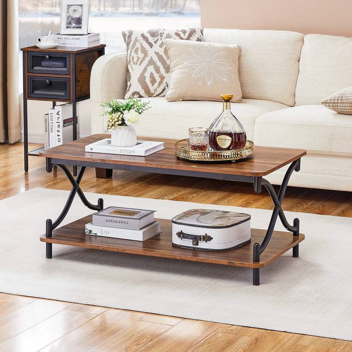 Slickblue Modern Industrial Black/Brown Finish Coffee Table with ...