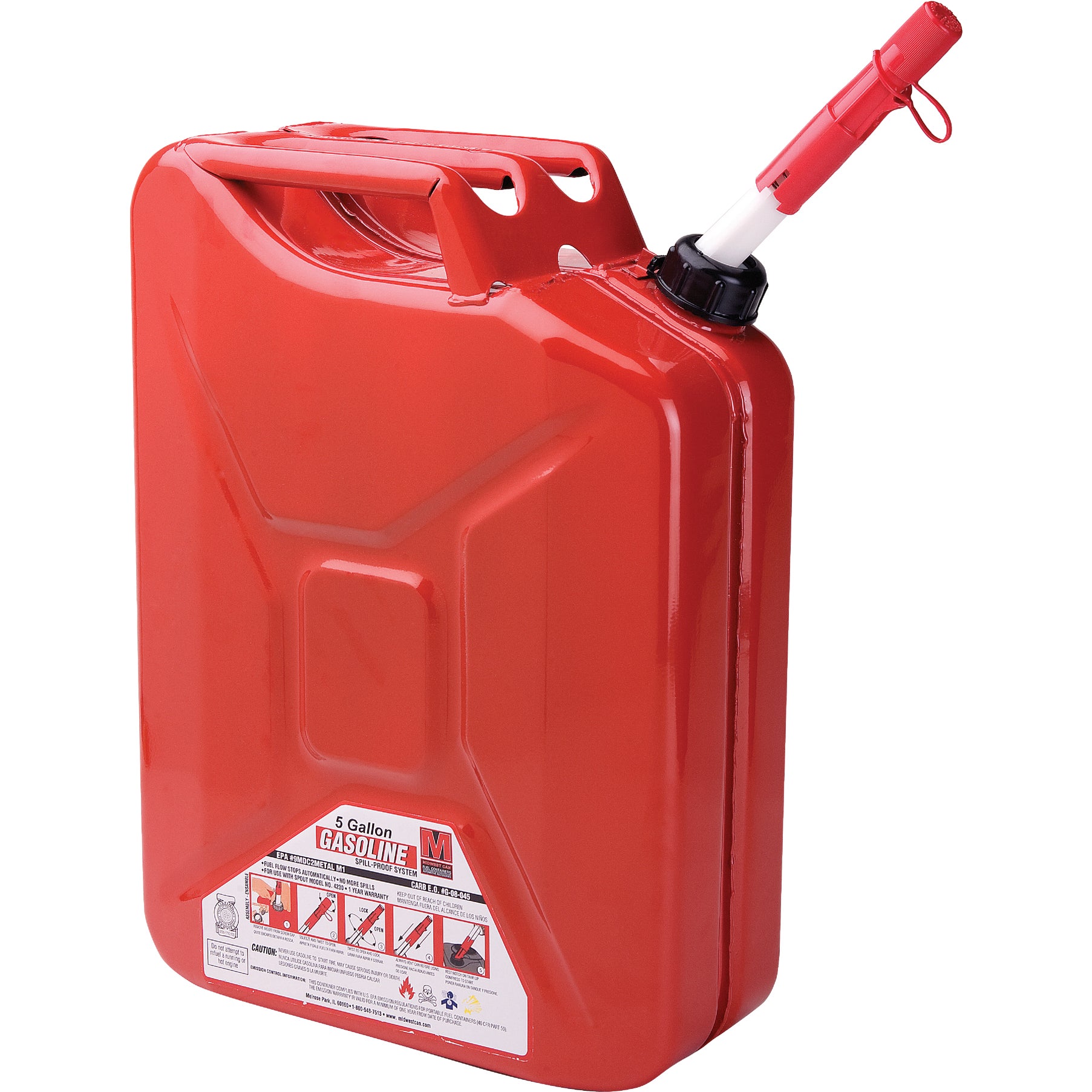 Midwest Can 5-Gallon Metal Gas Can with Quick-Flow Auto Shutoff Spout ...