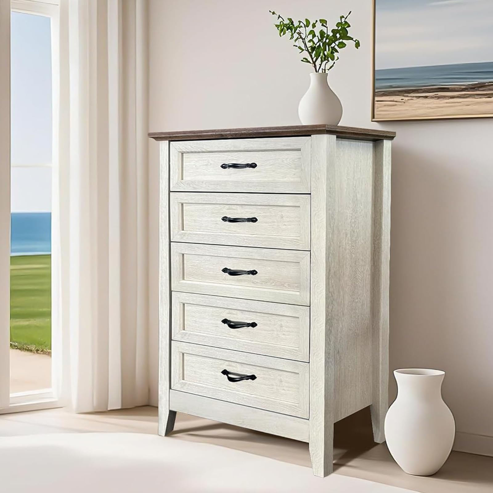 Lumberock 5 Drawers Dresser for Bedroom Wood Tall Chset of Drawers ...