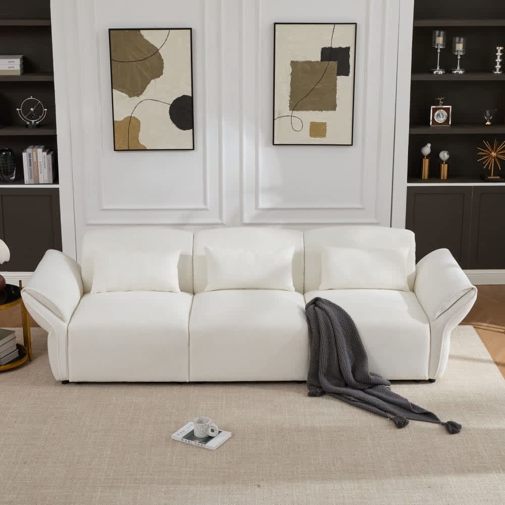Coolbibila 107 in Vintage Beige Linen Upholstered 3 Seat Cloud Sofa ...