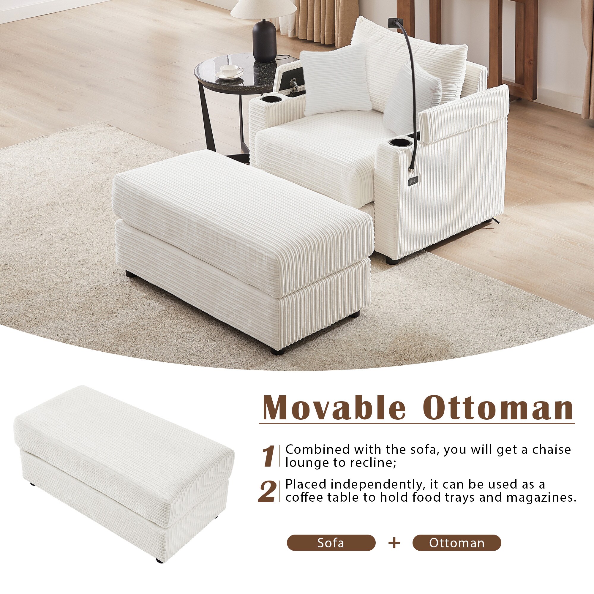 Clihome Single Sofa 45-in W Modern Beige 1-seater Storage Sofa in the ...