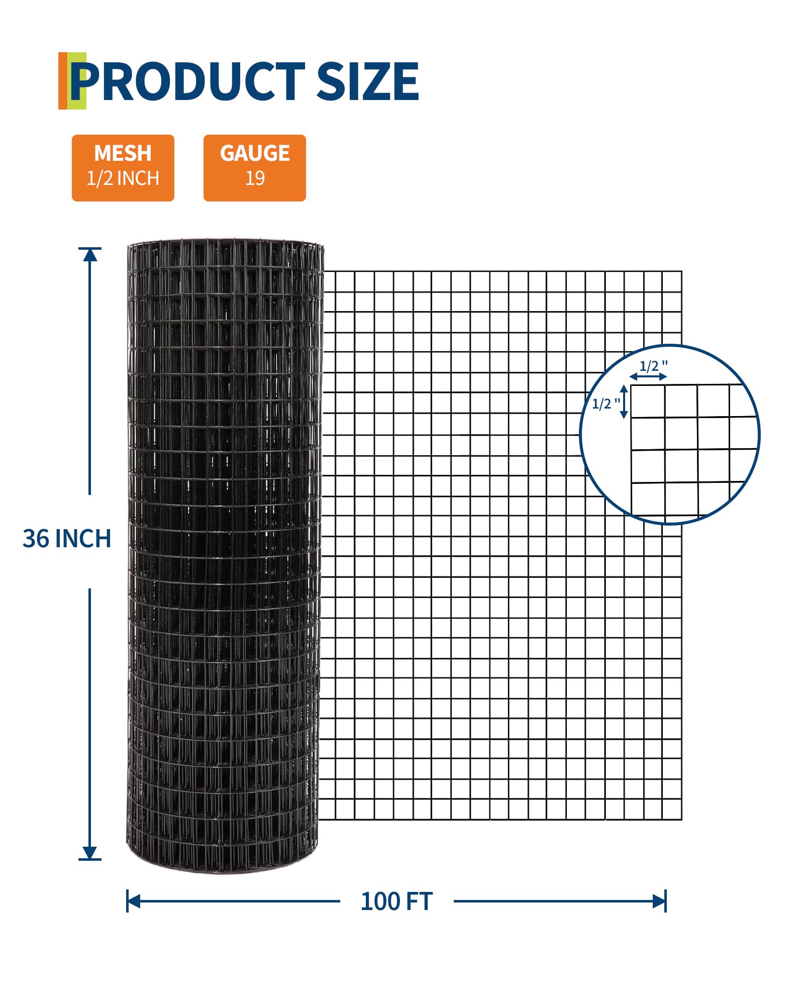 IdealHouse 0.5 Inch 19GA Galvanized Welded Wire Mesh Roll - 36 in x 100 ...