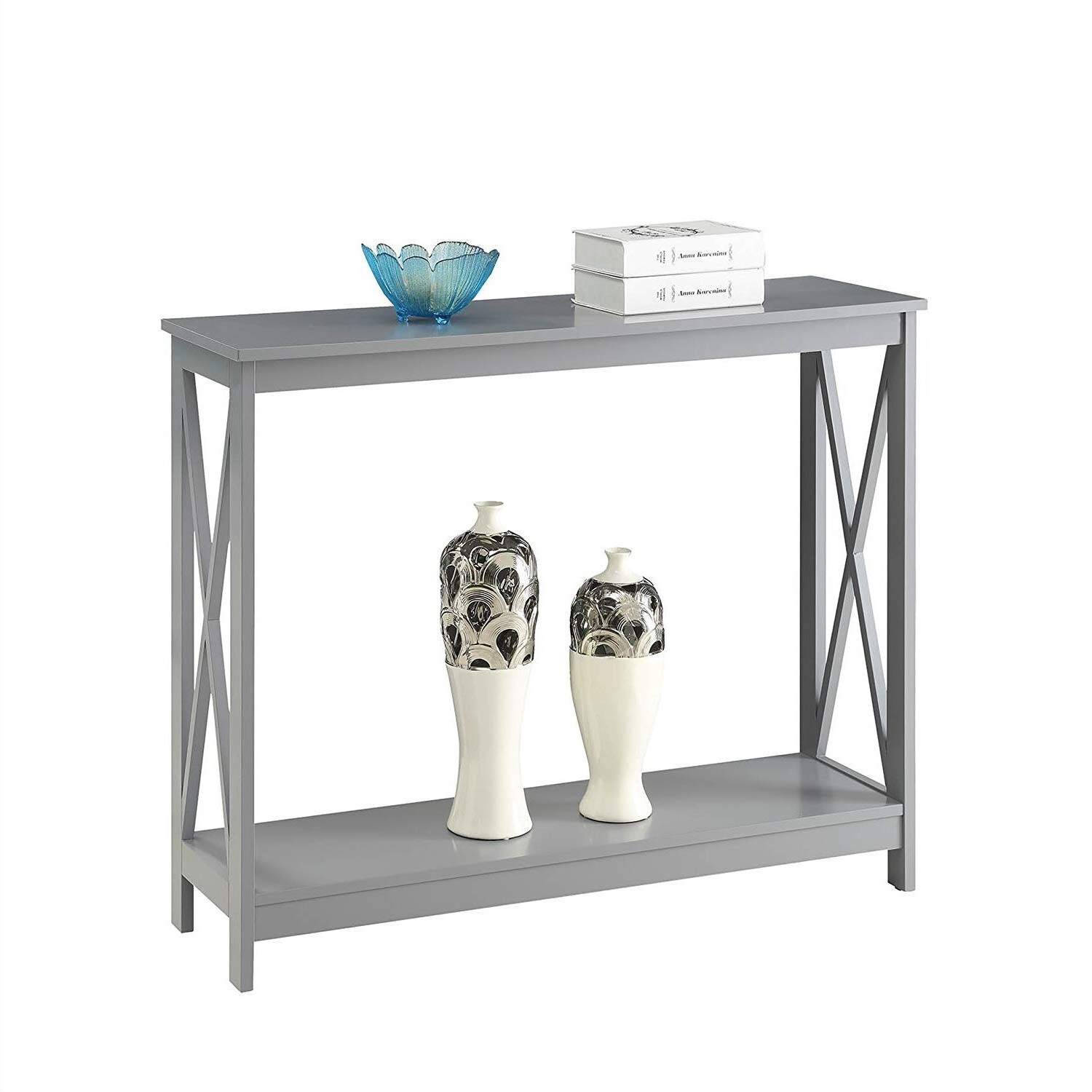 Slickblue Modern Glossy Black/Gray/White Wood Console Table with Bottom ...