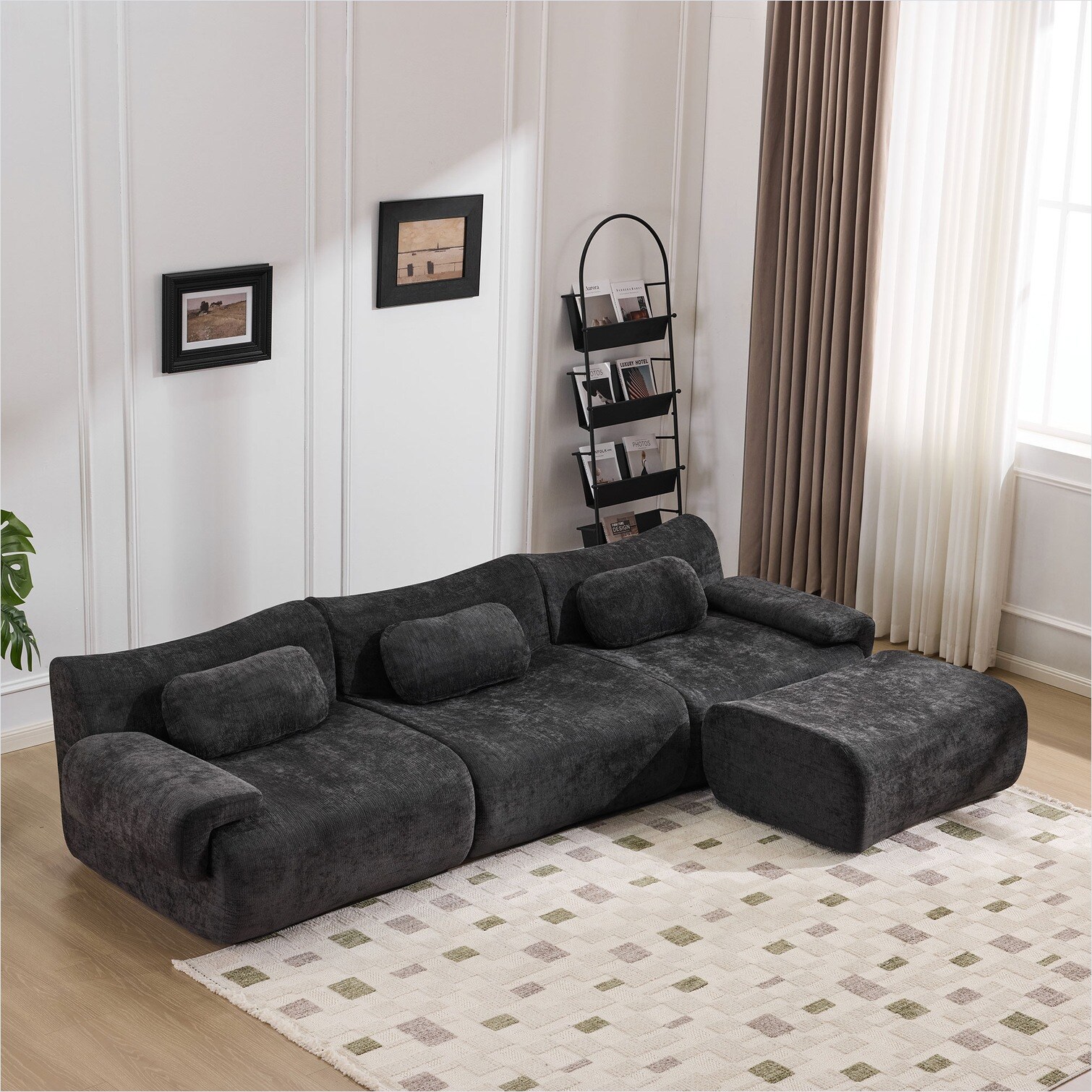 Naturefalls Black Chenille Extra-Large Modular Sofa with 3+1 Seats ...