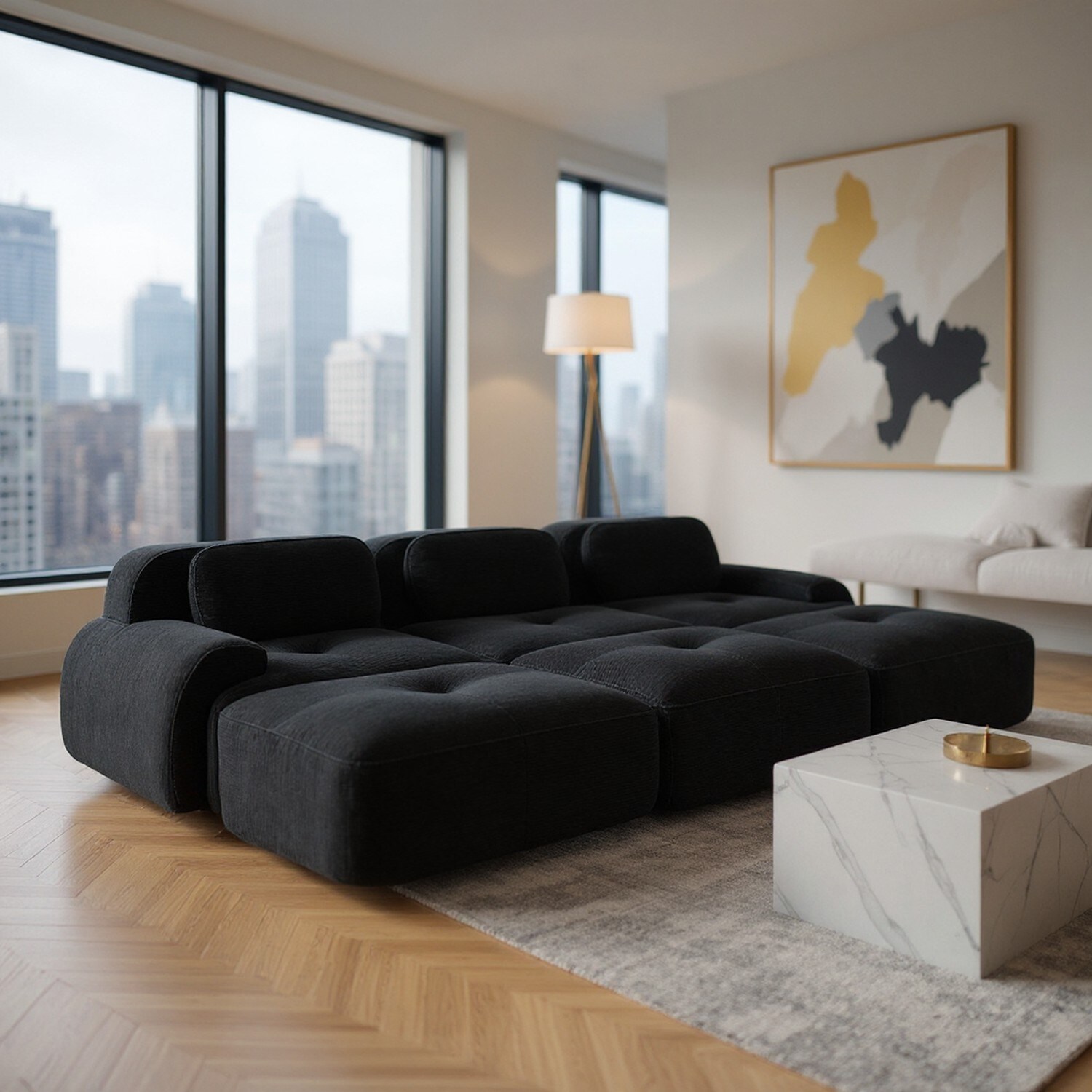 Homy Casa SMZO 152.7in W Velvet Sectional Sofa with Modular ...