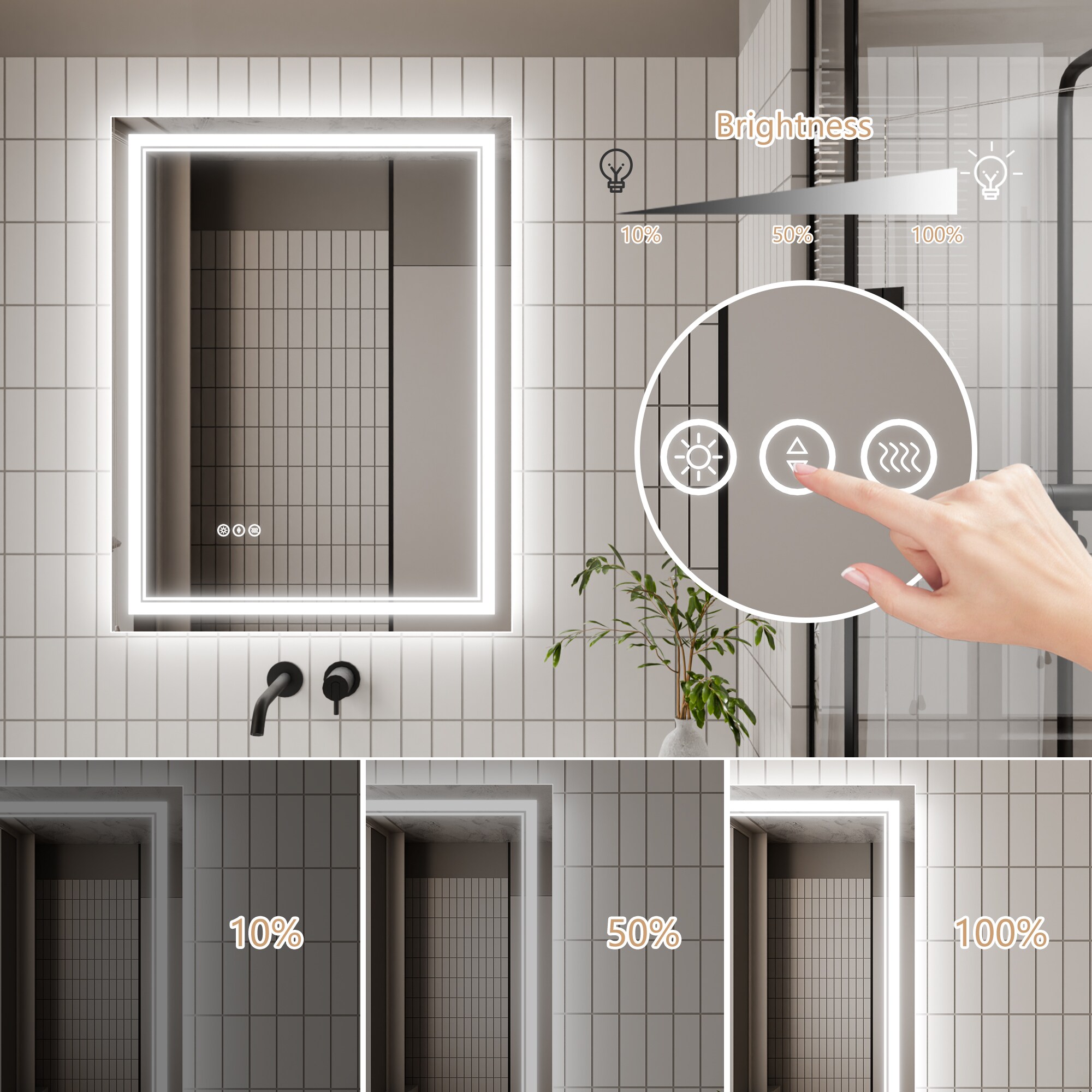 AAZJ JTF LED Lithed Bathroom Mirror 28-in x 36-in Frameless Rectangle ...