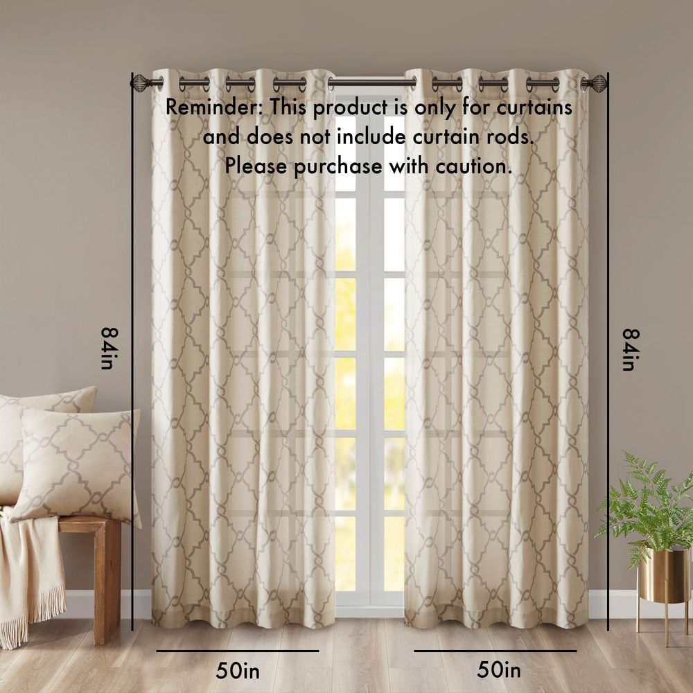 Blisstyle Fretwork Print Grommet Top Window Curtain Panel Linen ...
