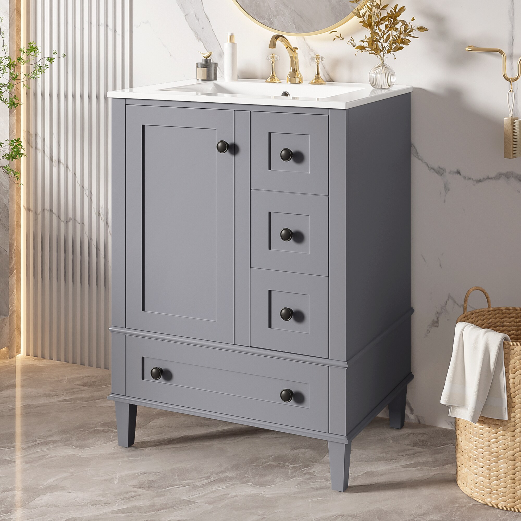 Huluwat 24-inch gray bathroom vanity with an integrated ceramic basin ...