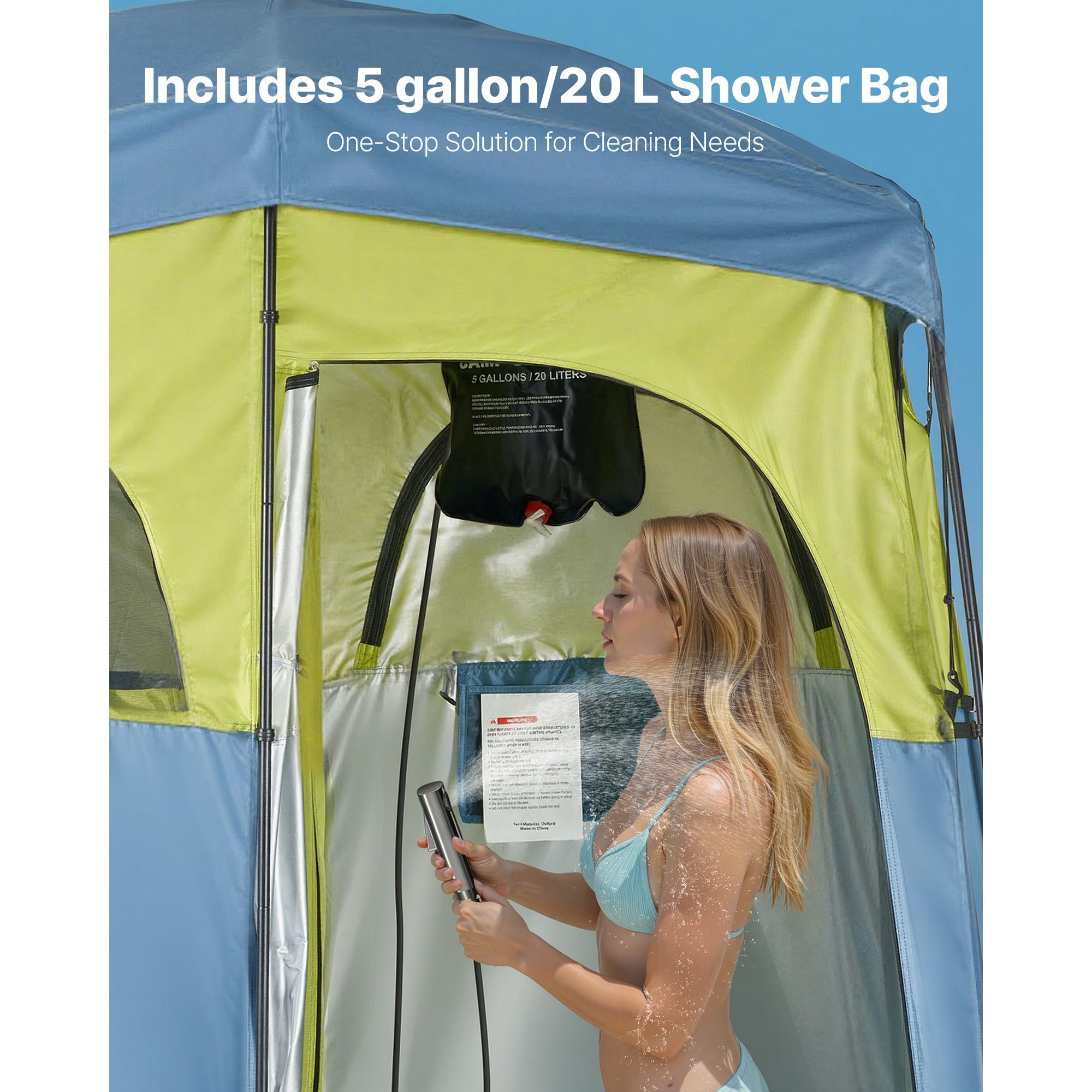 GIVIMO 2-Room Portable Camping Shower Tent 5-gal Shower Bag 150D Oxford ...