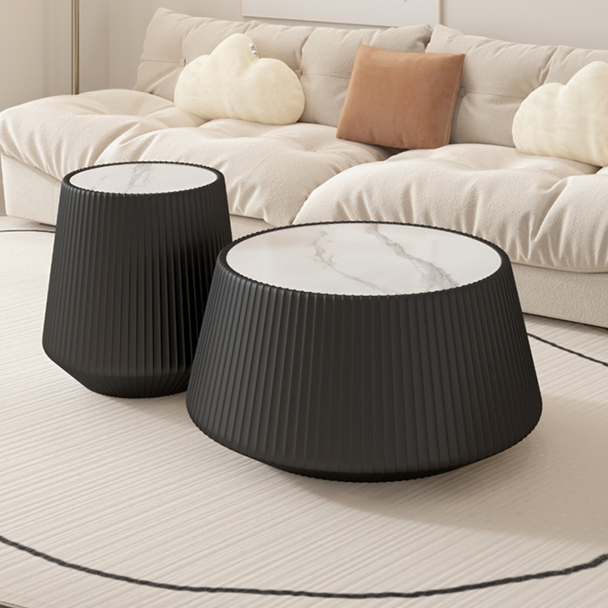 LUXEYARD Light Sintered stone Top Cup Shape Leather Coffee modern Sofa ...
