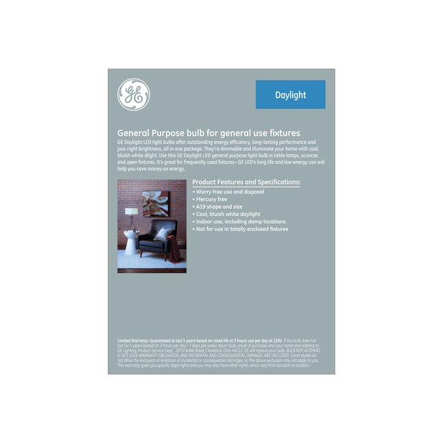 GE Classic 60 -Watt EQ A19 Daylight Medium base (E-26) Dimmable General ... GE Classic 60 -Watt EQ A19 Daylight Medium base (E-26) Dimmable General ...