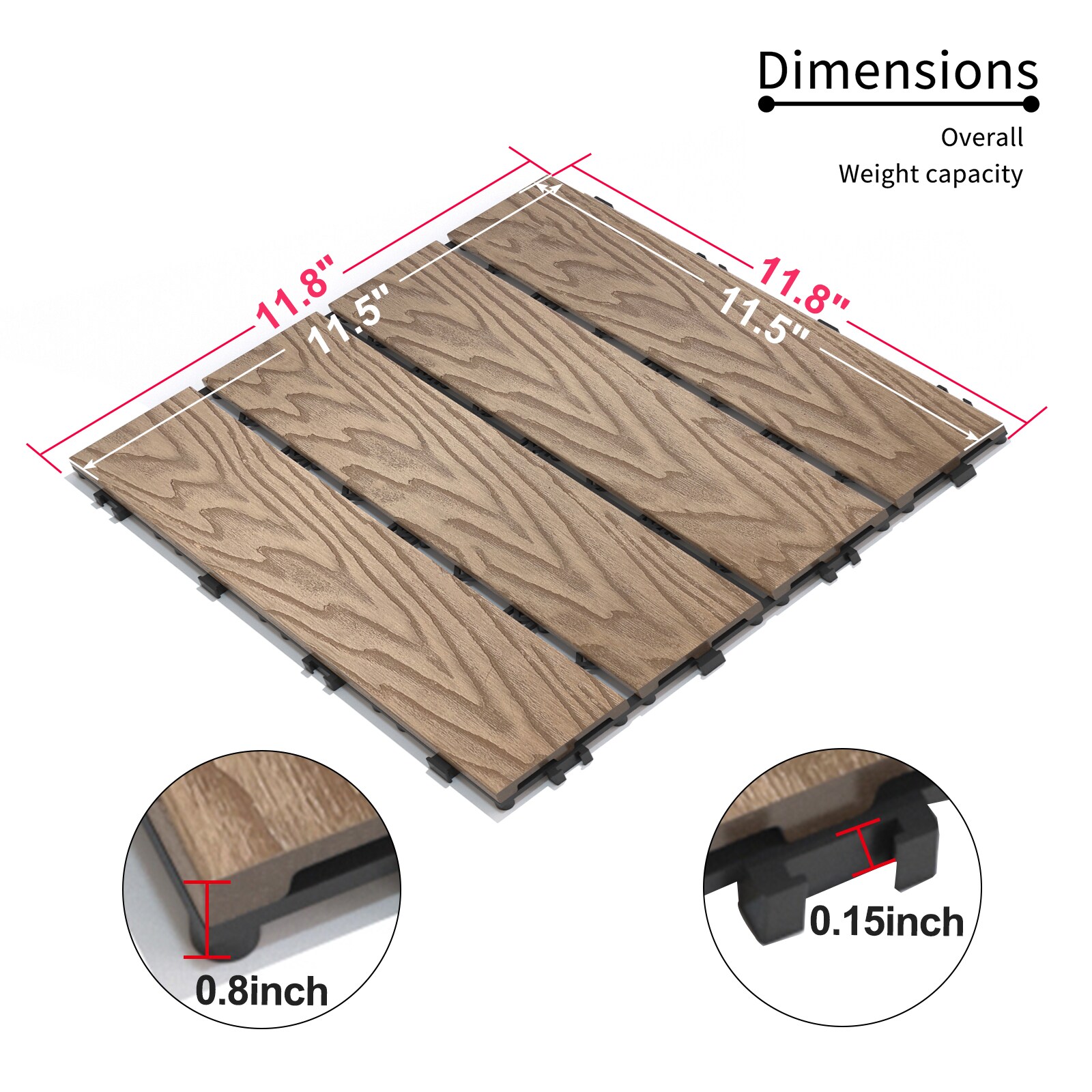 Boho Havens Teak Plastic Interlocking Deck Tiles 11x11 in the Deck ...