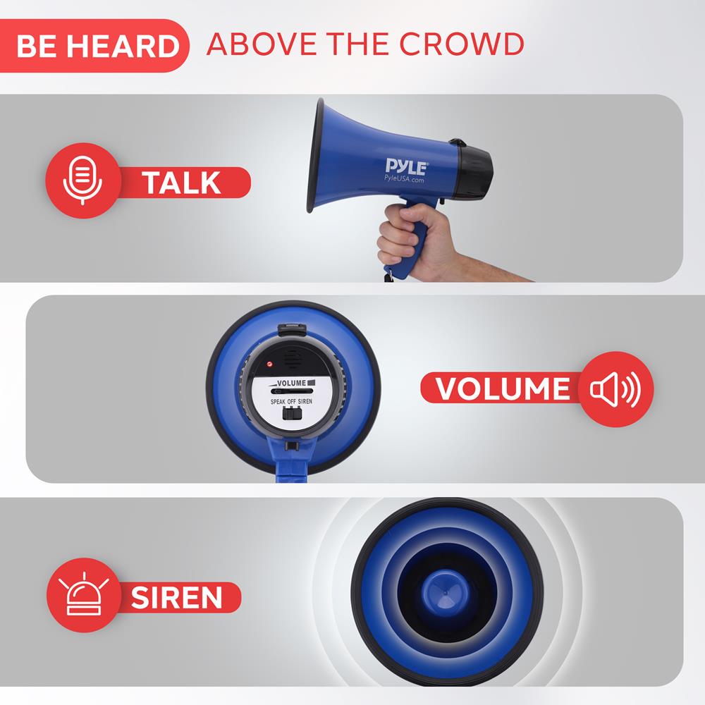 Pyle 20Watt Mini Megaphone Speaker with Siren Adjustable Volume ...