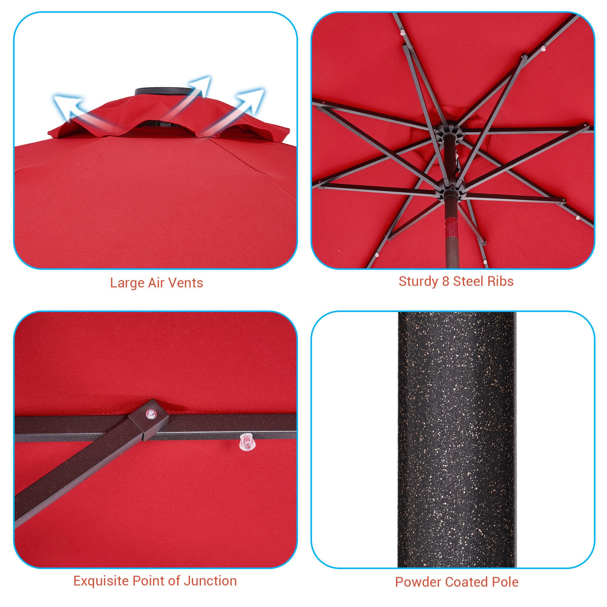 Aok Garden 9FT LED Round Patio Umbrella Aluminum Pole with UV ...