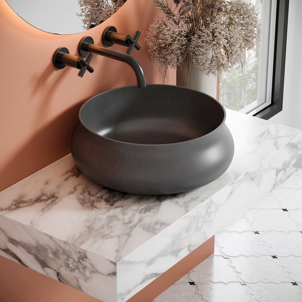 Swiss Madison Lisse 175 Round Concrete Vessel Bathroom Sink in Dark ...